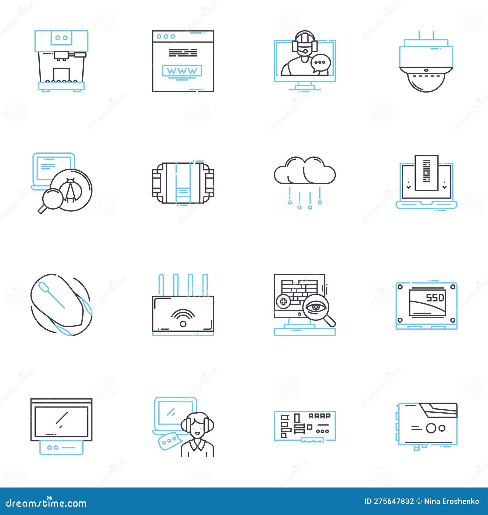 Mobile Phs Linear Icons Set. Android, Battery, Bluetooth, Camera ...