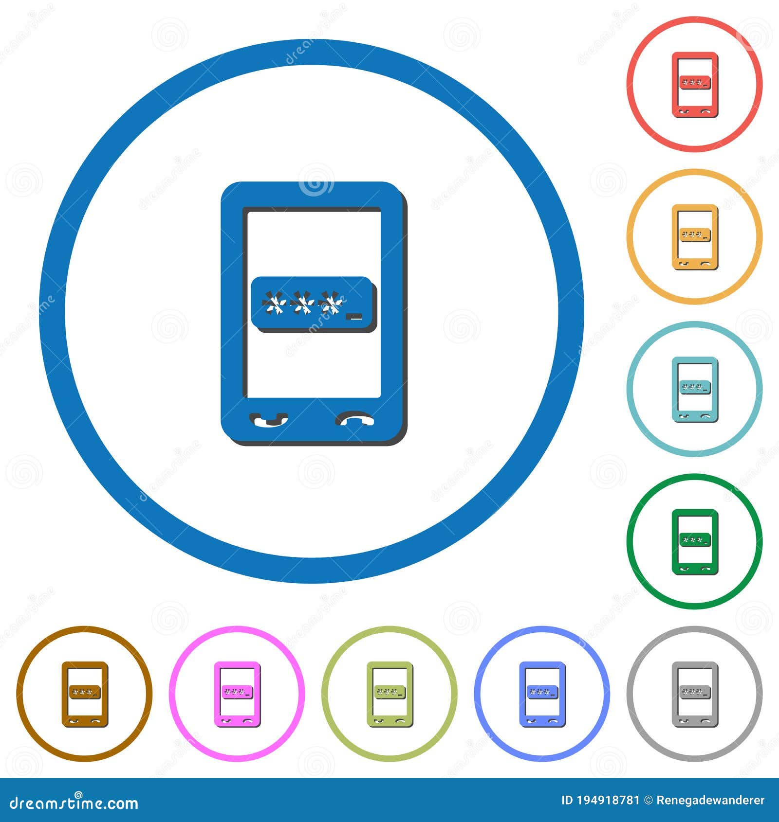 Mobile Pin Code Icons with Shadows and Outlines Stock Vector ...