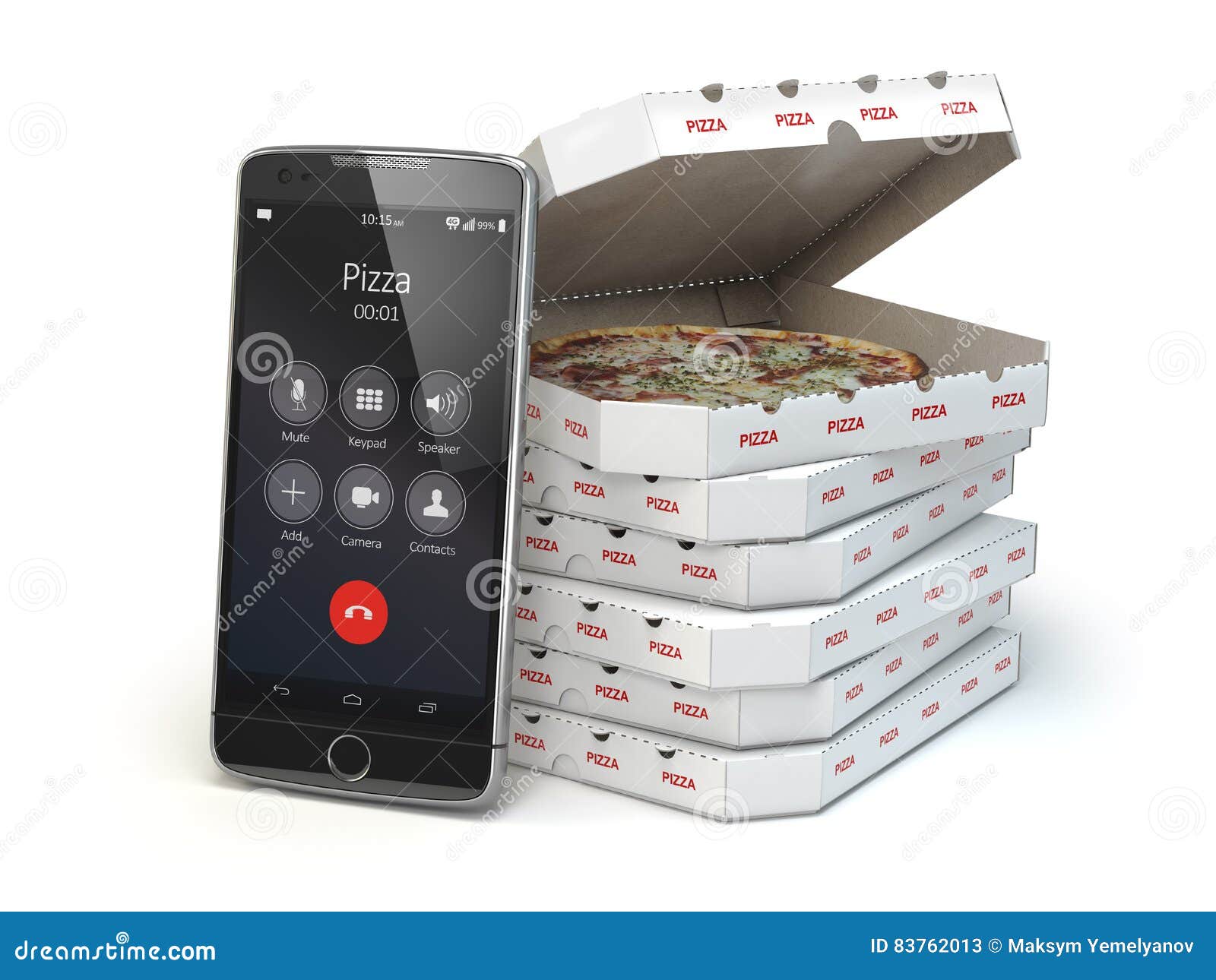 Mobile Pizza Ordering and Delivery Concept. Smartphone and Pizza Stock ...