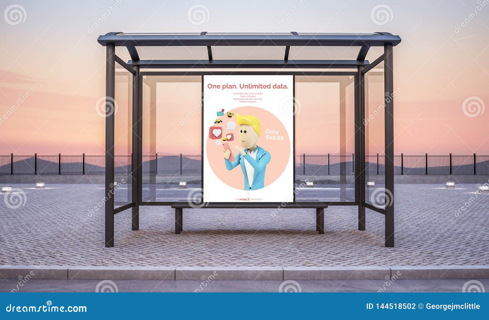 Mobile Plan Billboard on Bus Stop Kiosk Stock Illustration ...