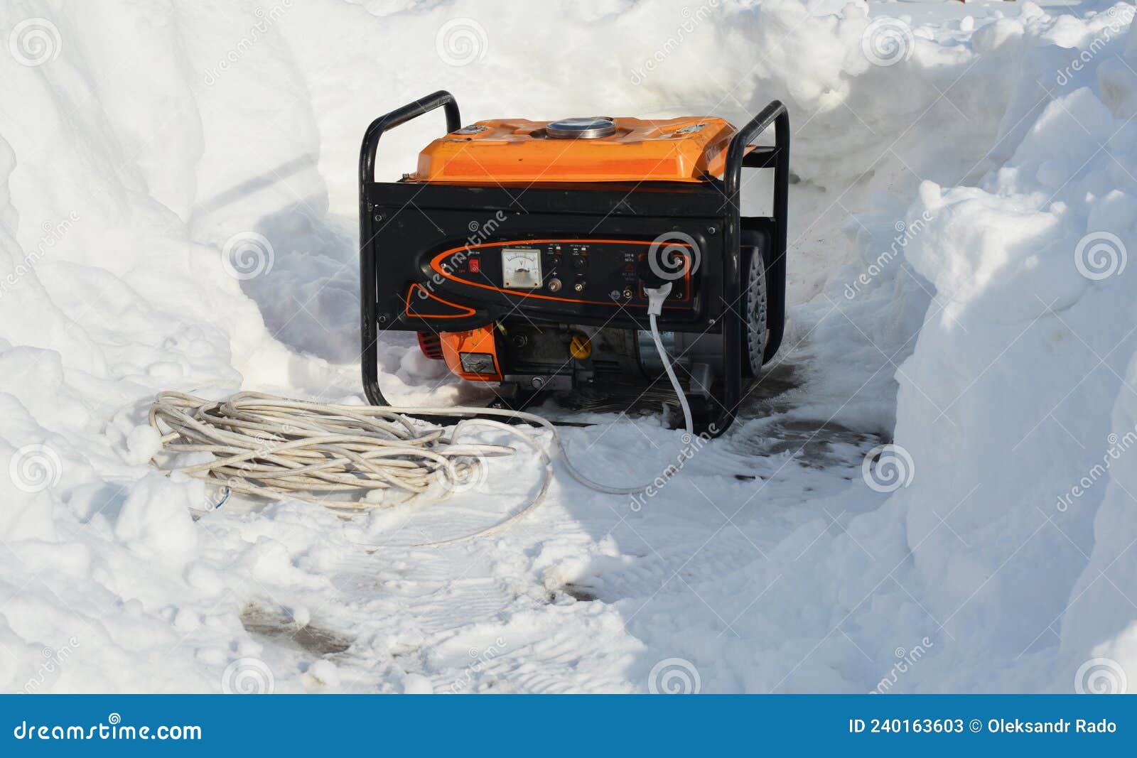 A Mobile Portable Backup Generator on the Snow after a Winter Storm ...