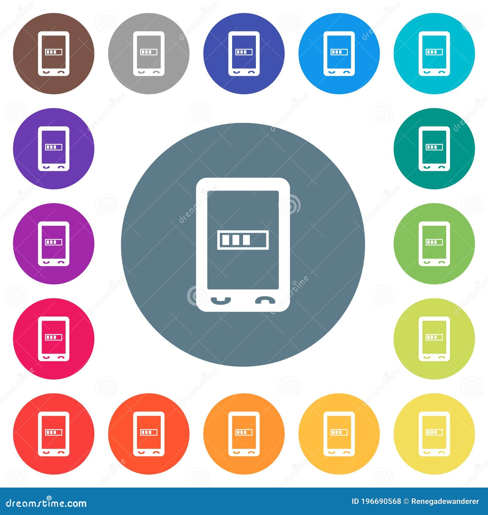 Mobile Processing Flat White Icons on Round Color Backgrounds Stock ...