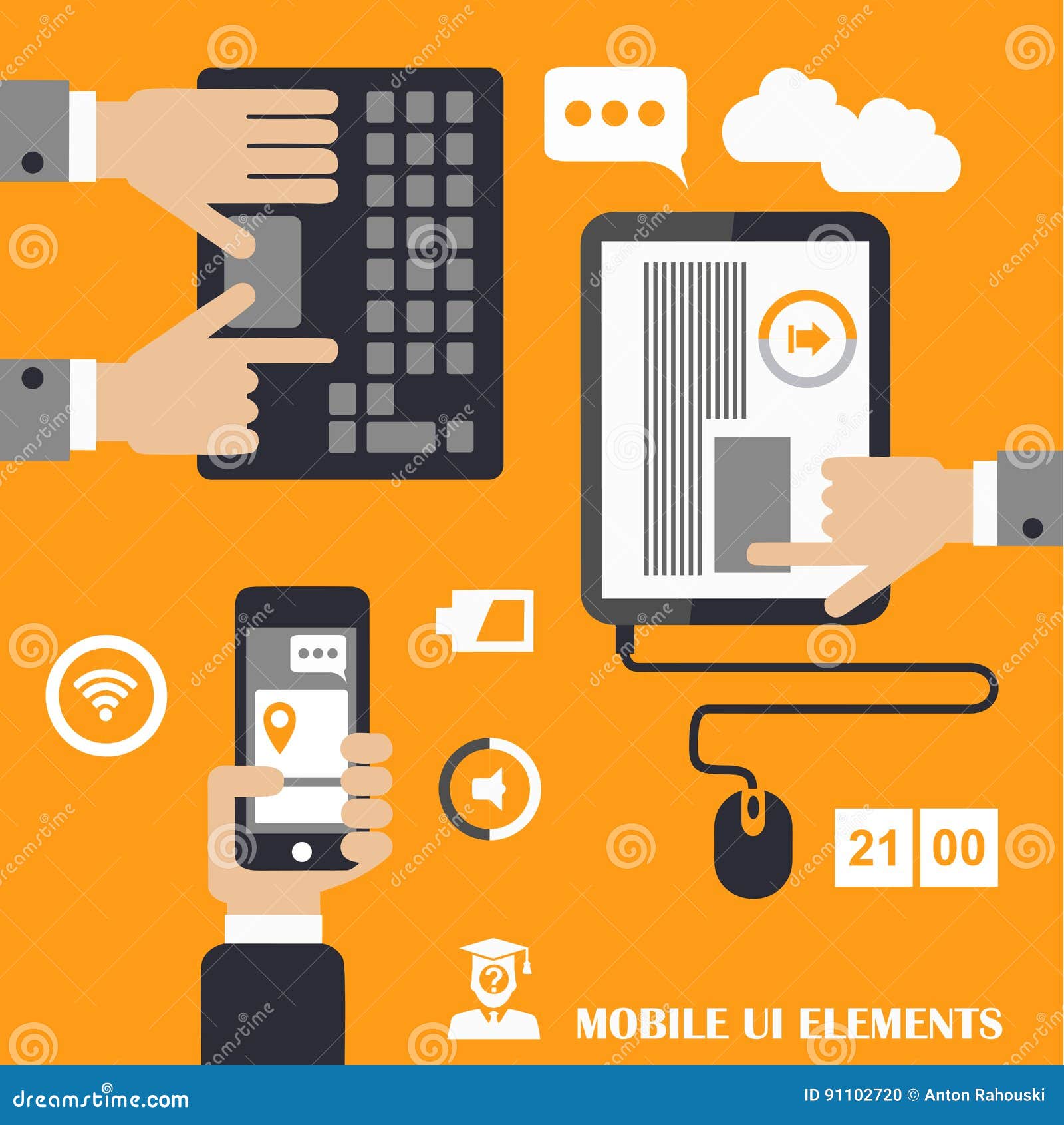 Mobile Programs Concept, Flat Design Illustration,human Hand with ...