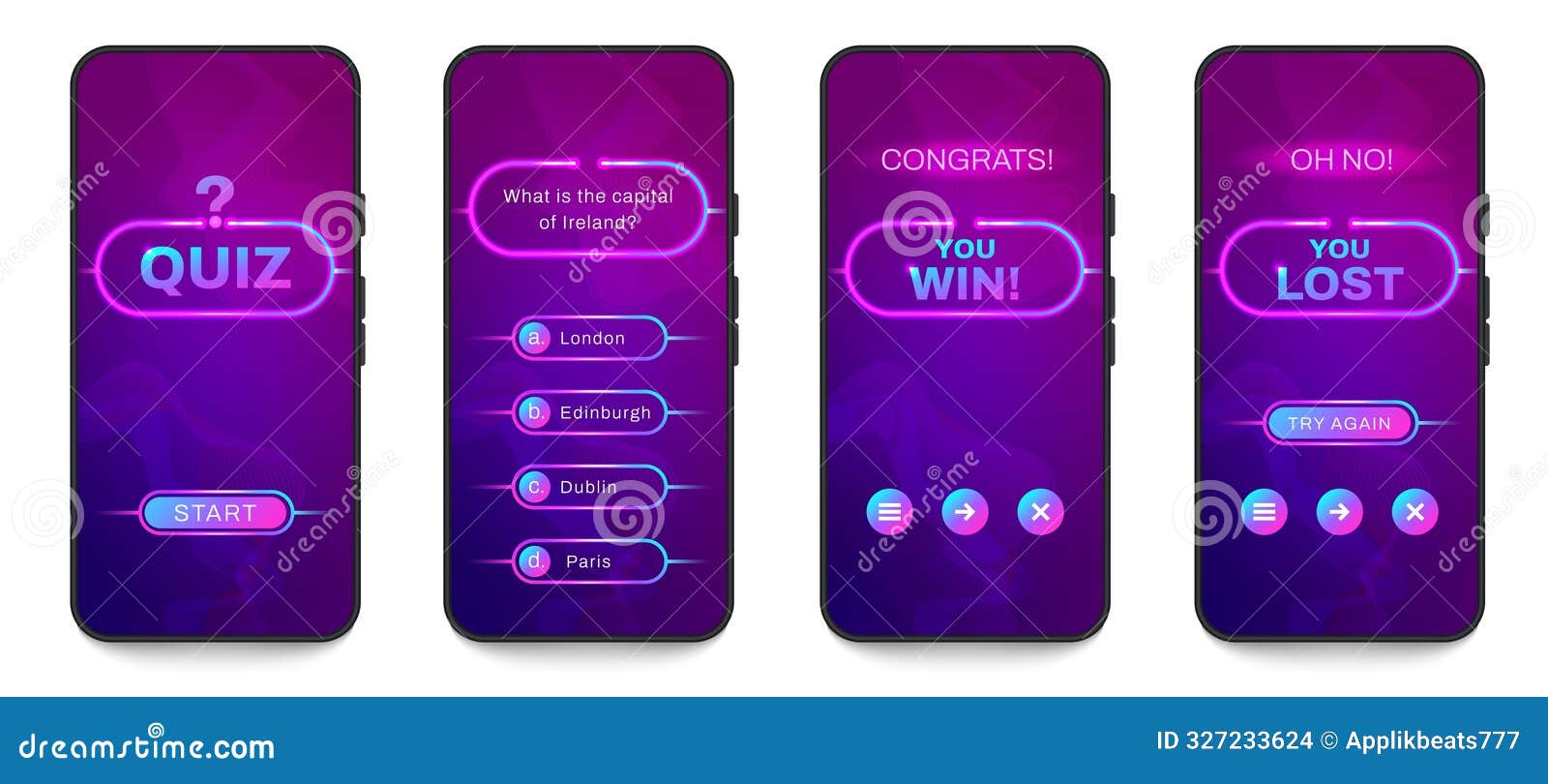 Mobile Quiz Game Interface. Questionnaire Template with Multiple Choice ...