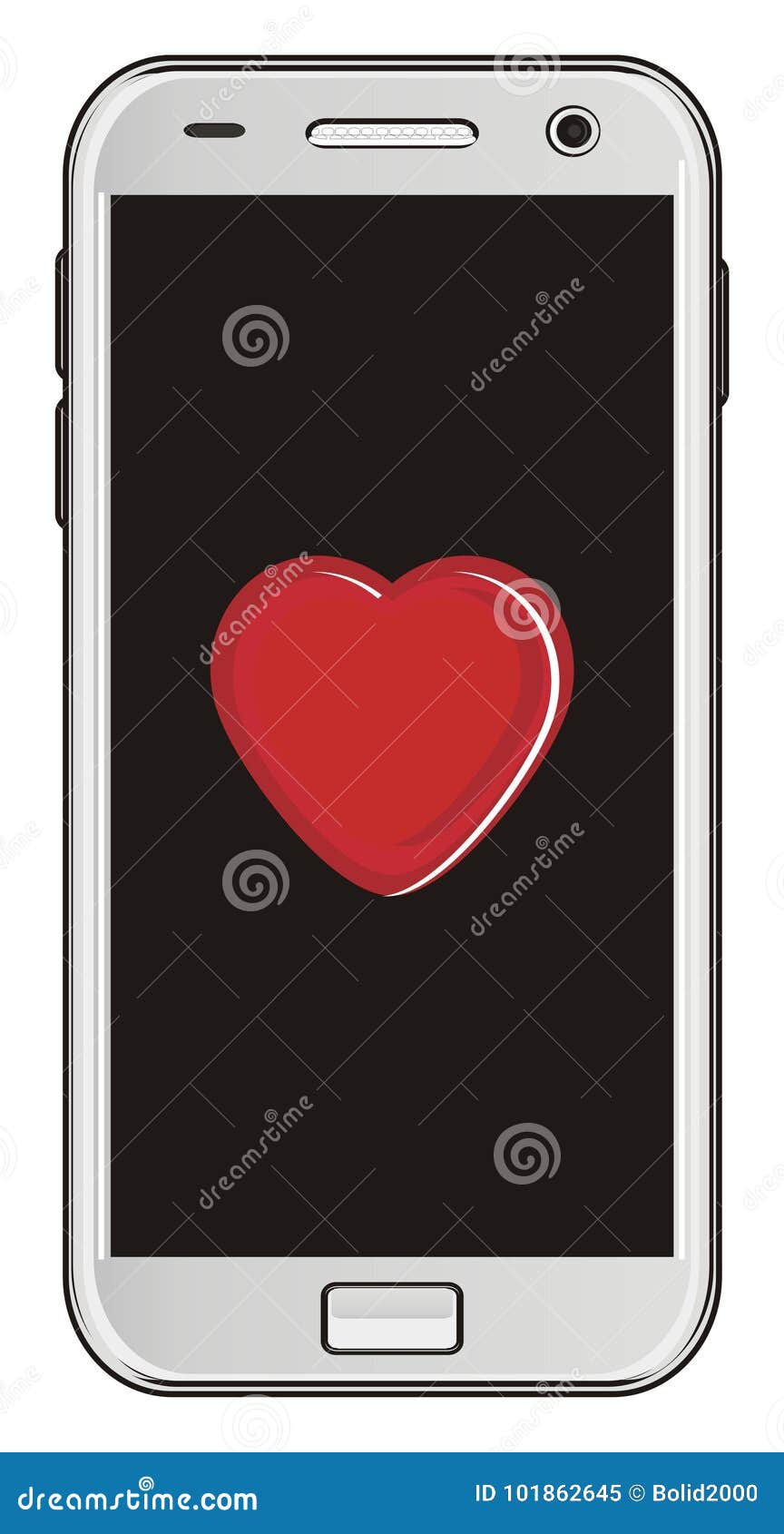 Mobile with red heart stock illustration. Illustration of technology ...