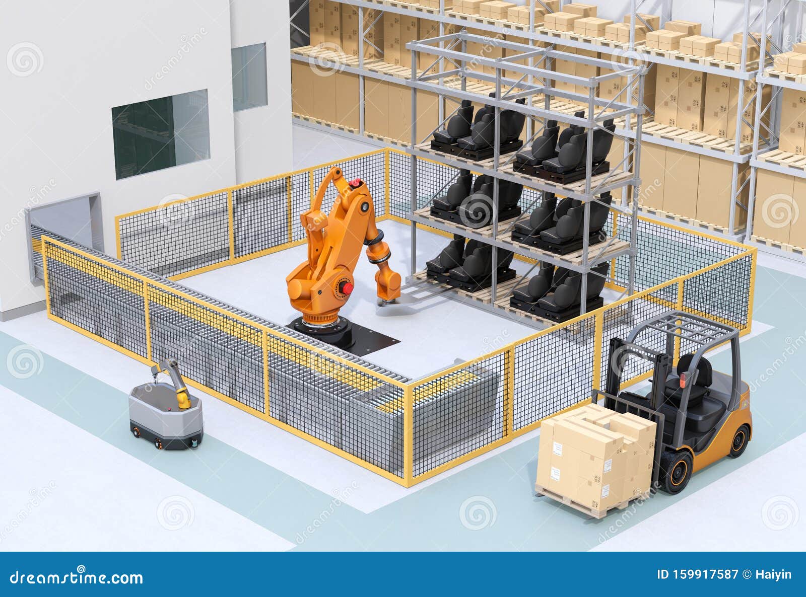 AGV Passing Robot Cell-production Units And CNC Machines Stock Image ...
