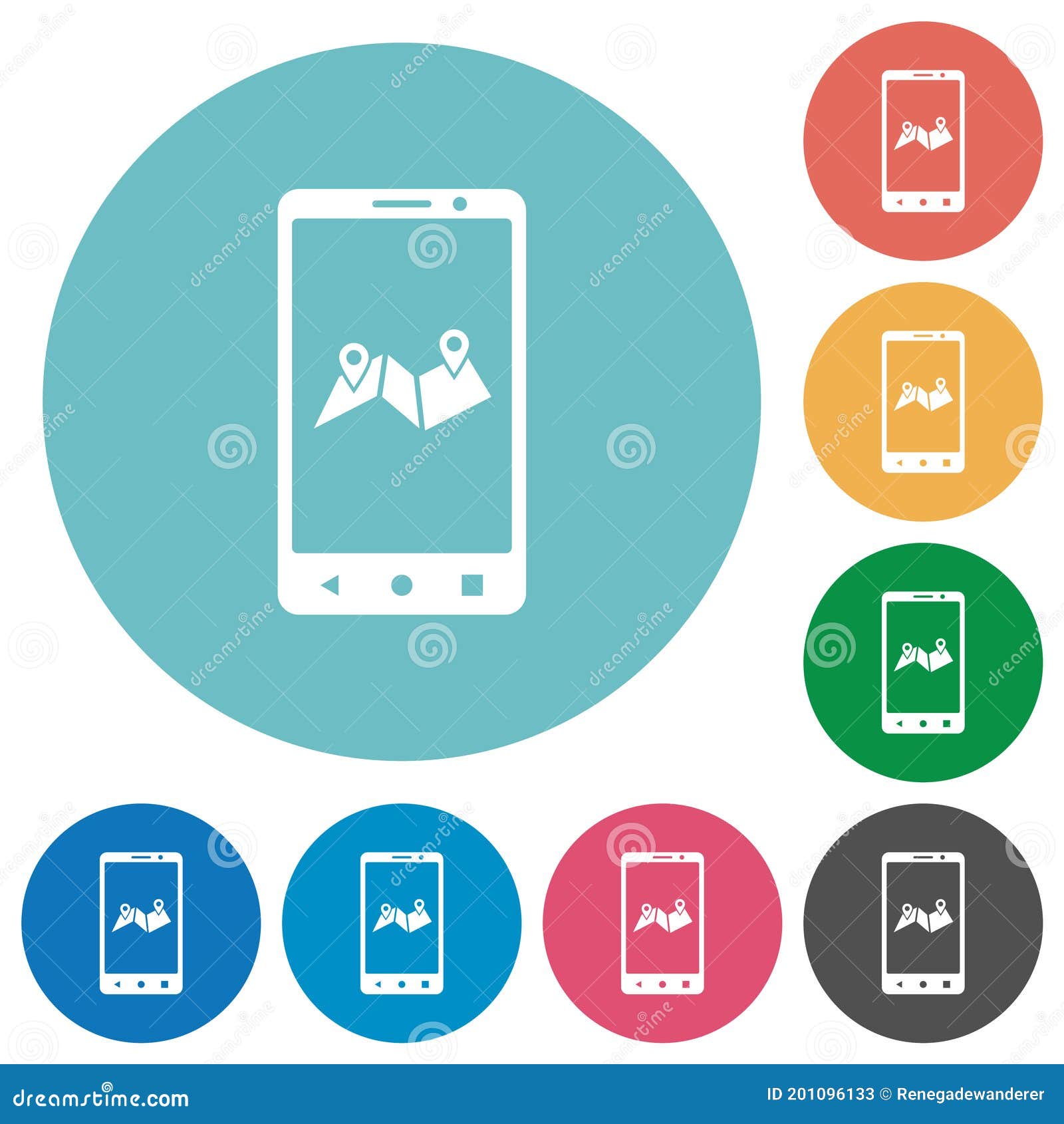 Mobile Routing Flat Round Icons Stock Vector - Illustration of marker ...