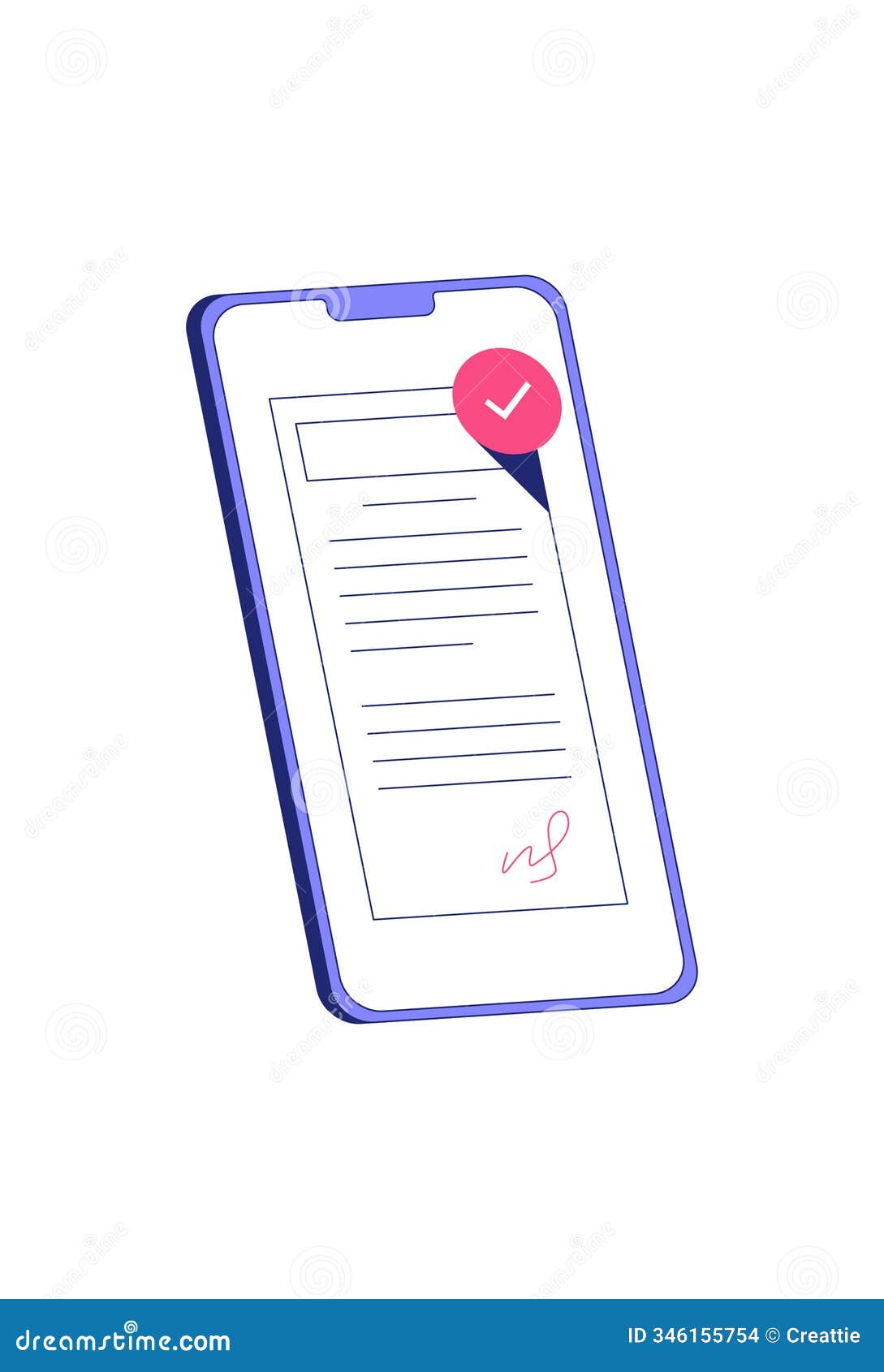 Mobile Screen with Digital Document and Approval Tick Mark in Flat ...