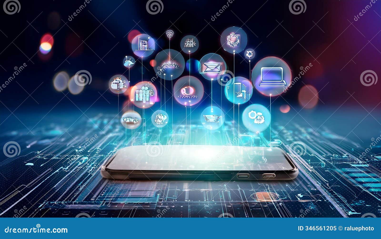Mobile Screen with Floating Icons and Big Data Text, Highlighting Data ... Mobile Screen with Floating Icons and Big Data Text, Highlighting Data ...