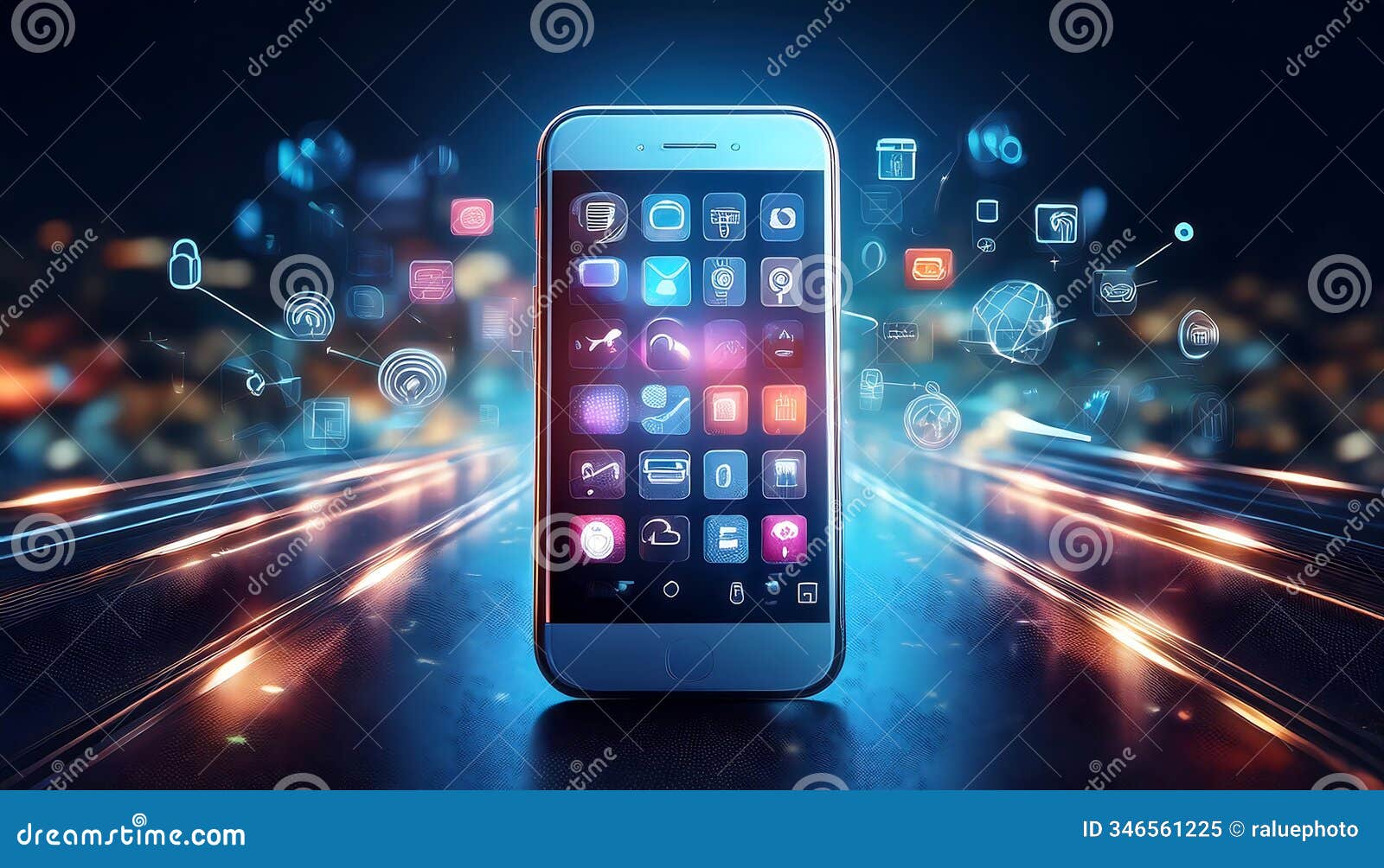 Mobile Screen with Floating Icons of Cellphone and Internet Service ...