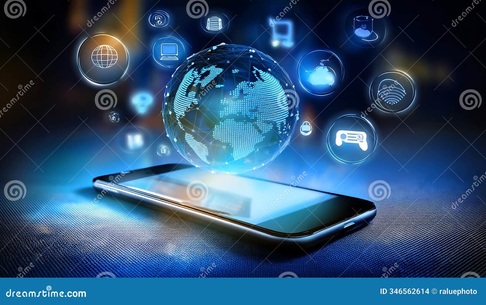 Mobile Screen with Floating Icons of Cellphone and Internet Service ...