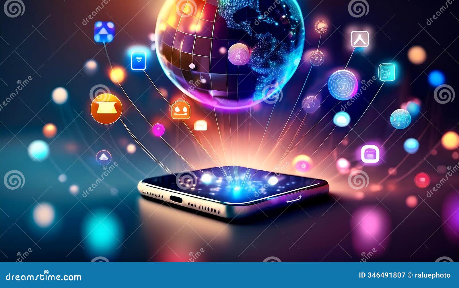 Mobile Screen with Floating Icons, Representing the Idea of Connection ...