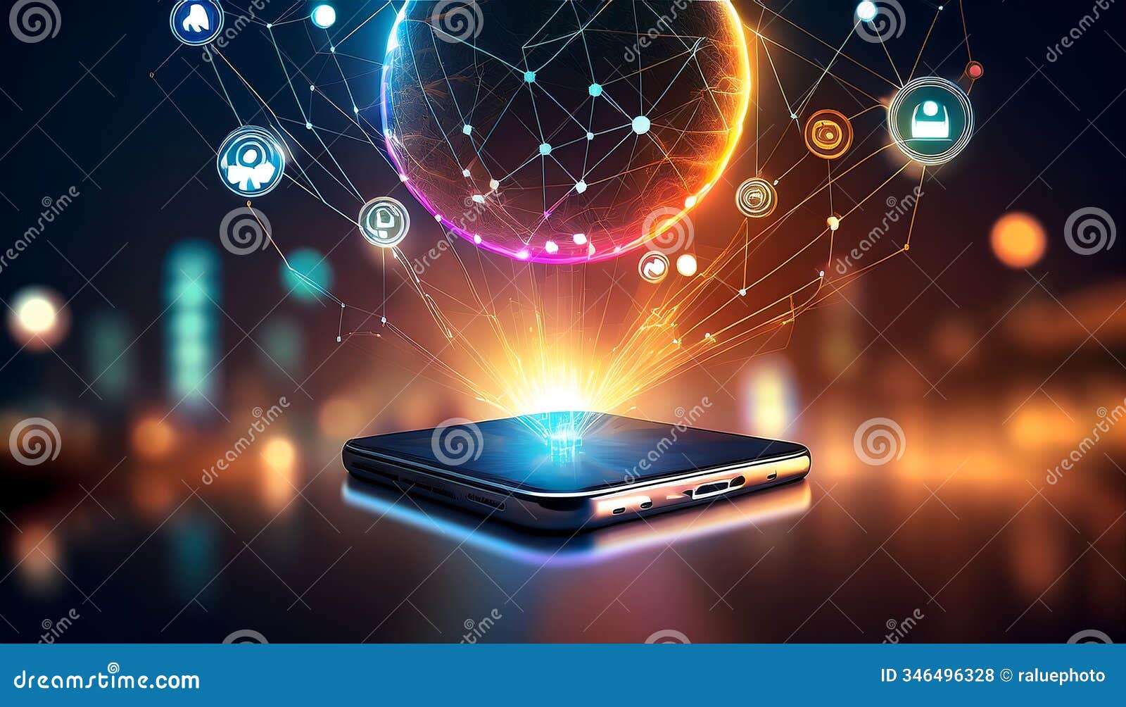 Mobile Screen with Floating Icons, Representing the Idea of Connection ...