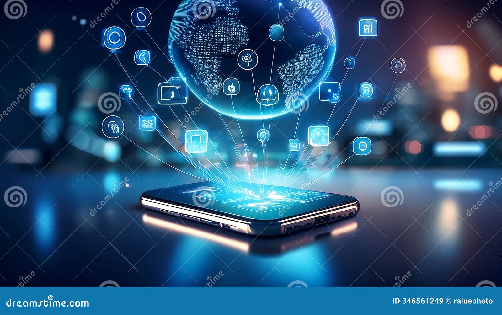 Mobile Screen with Floating Icons, Representing the Idea of Connection ...