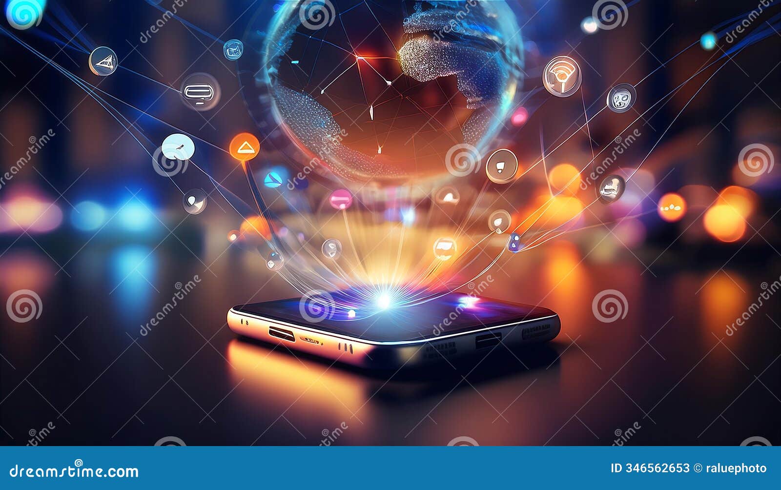 Mobile Screen with Floating Icons, Representing the Idea of Connection ...