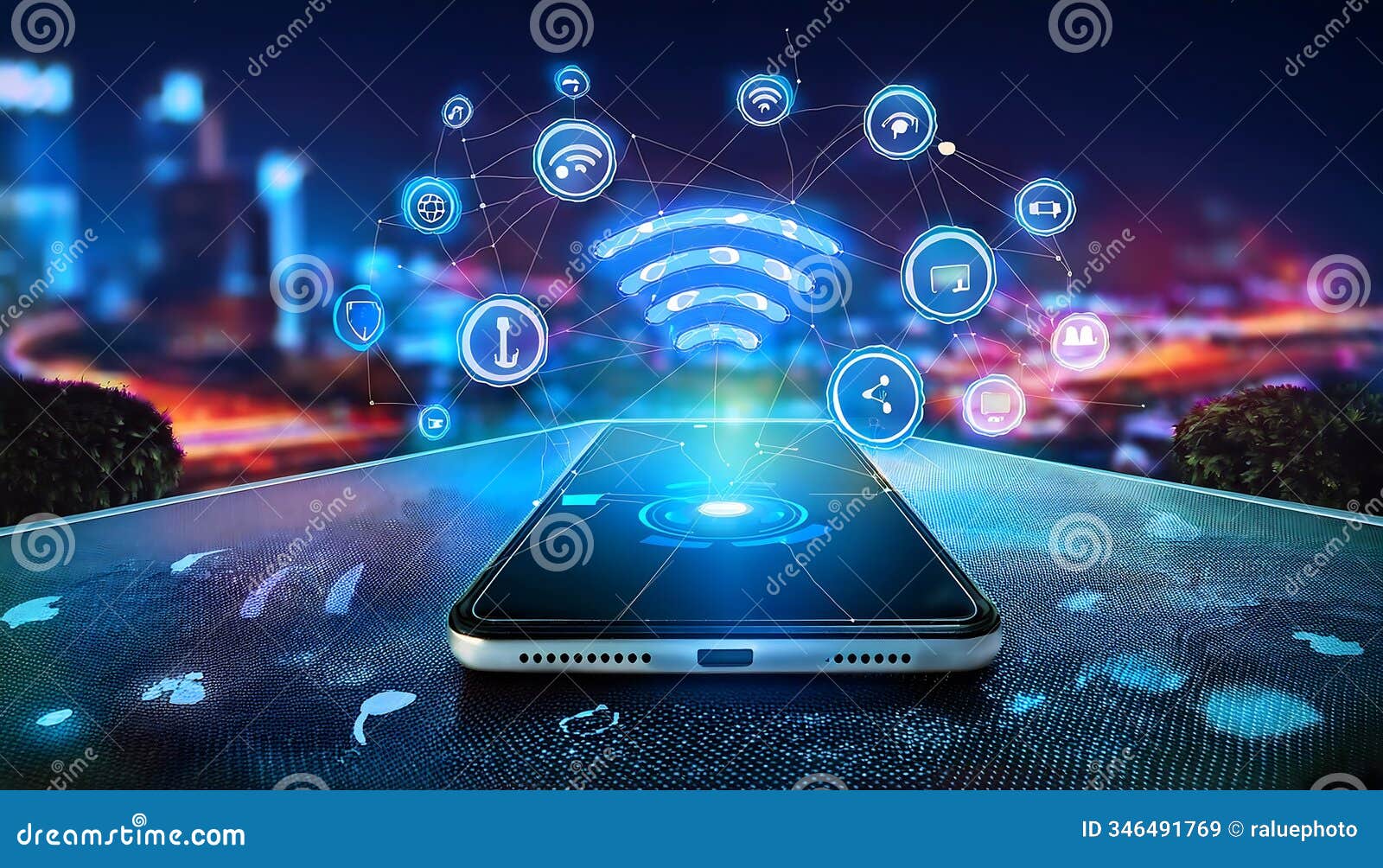 Mobile Screen with Floating Icons of WiFi and Internet Signal ...