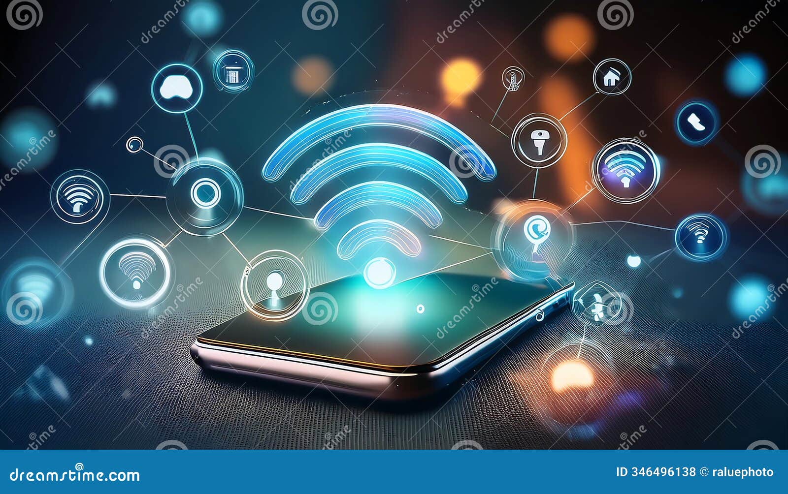 Mobile Screen with Floating Icons of WiFi and Internet Signal ...