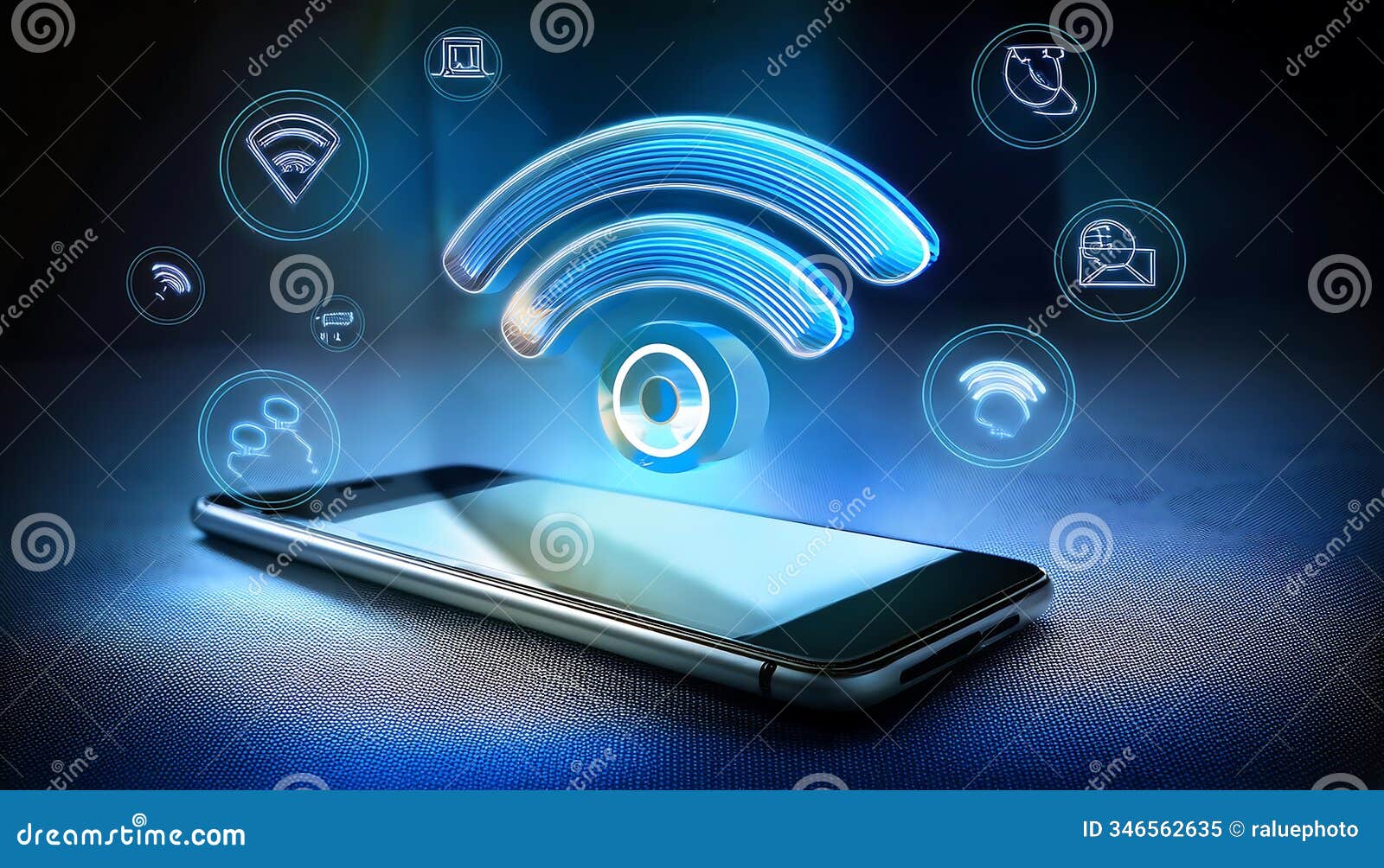 Mobile Screen with Floating Icons of WiFi and Internet Signal ...