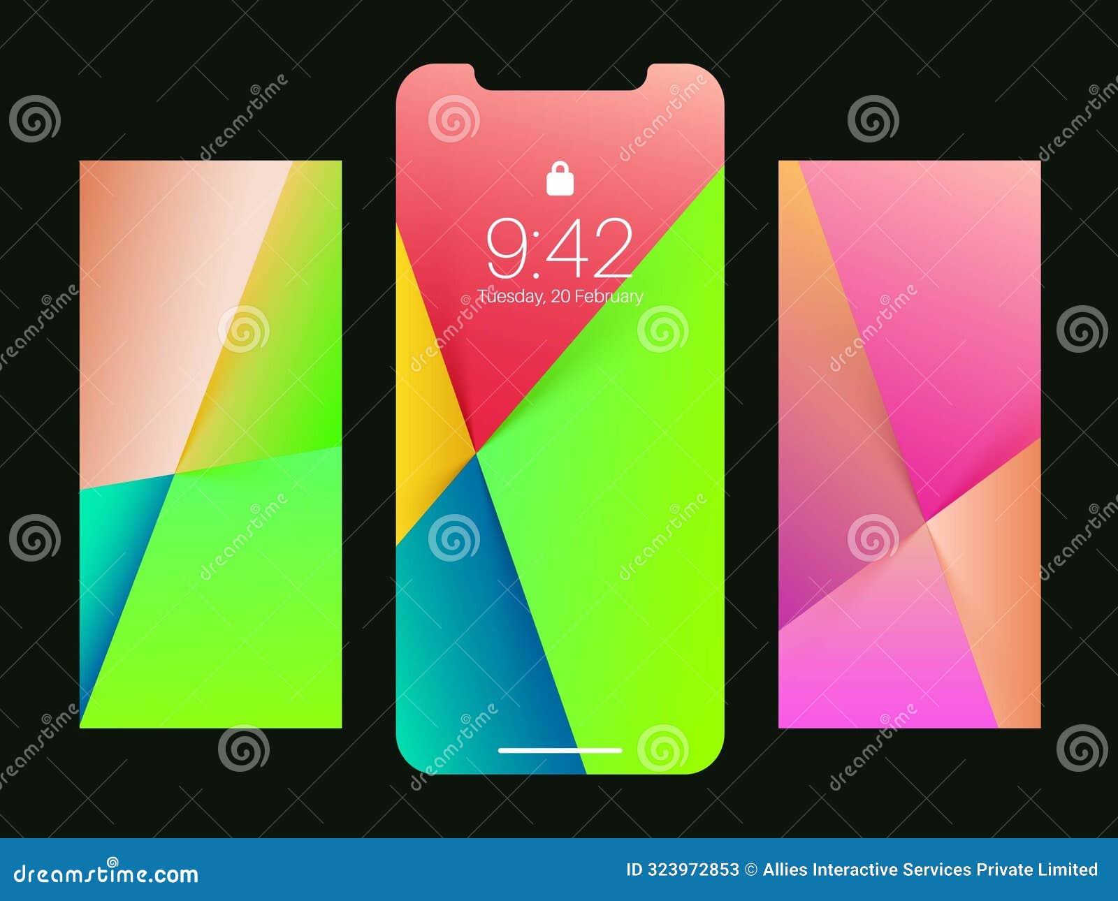 Mobile Screen Lock Display with Abstract Modern Wallpaper Design Stock ...