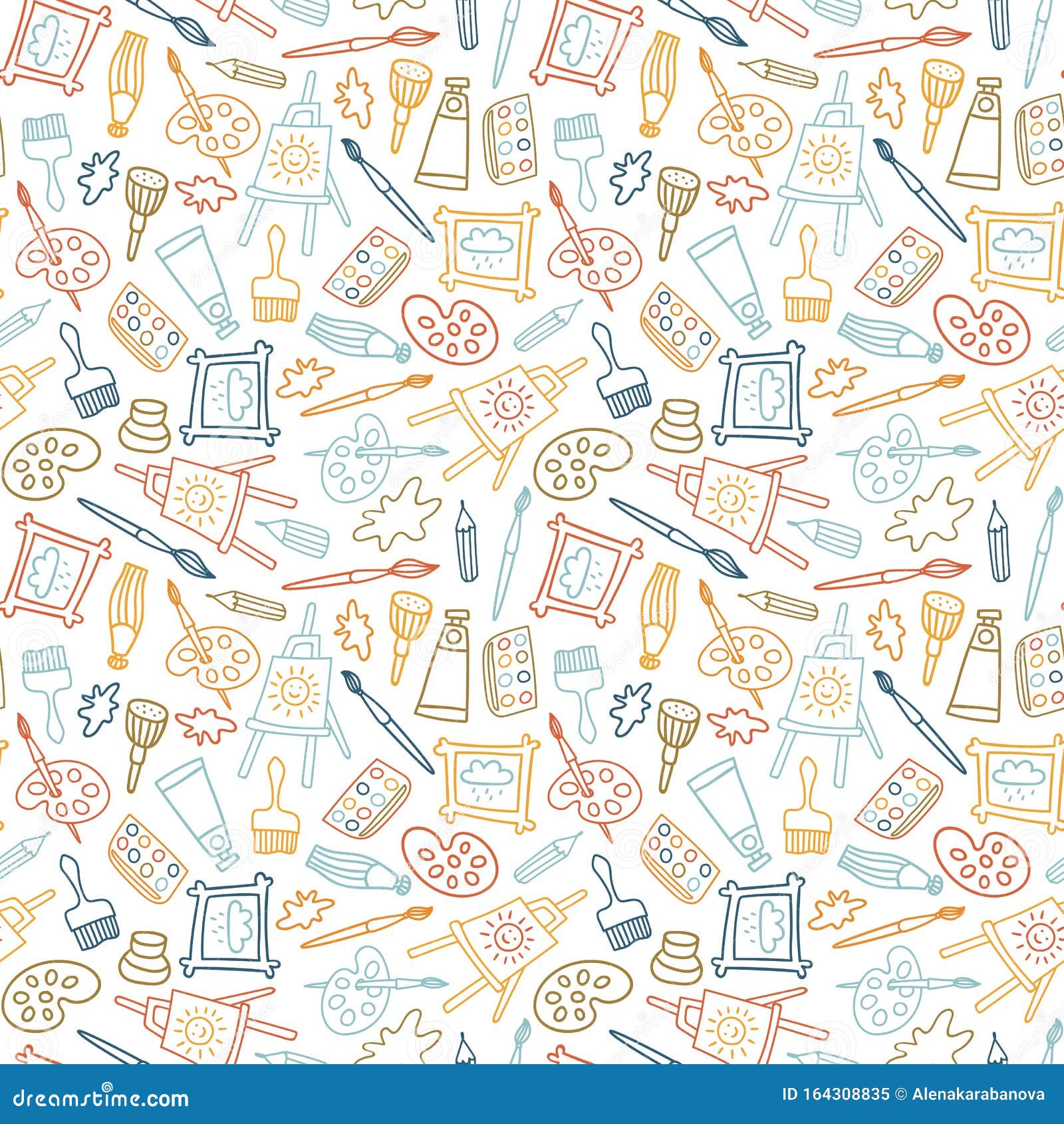 Seamless Pattern in Hand Drawn Doodle Style. Line Objects. Repeat ...