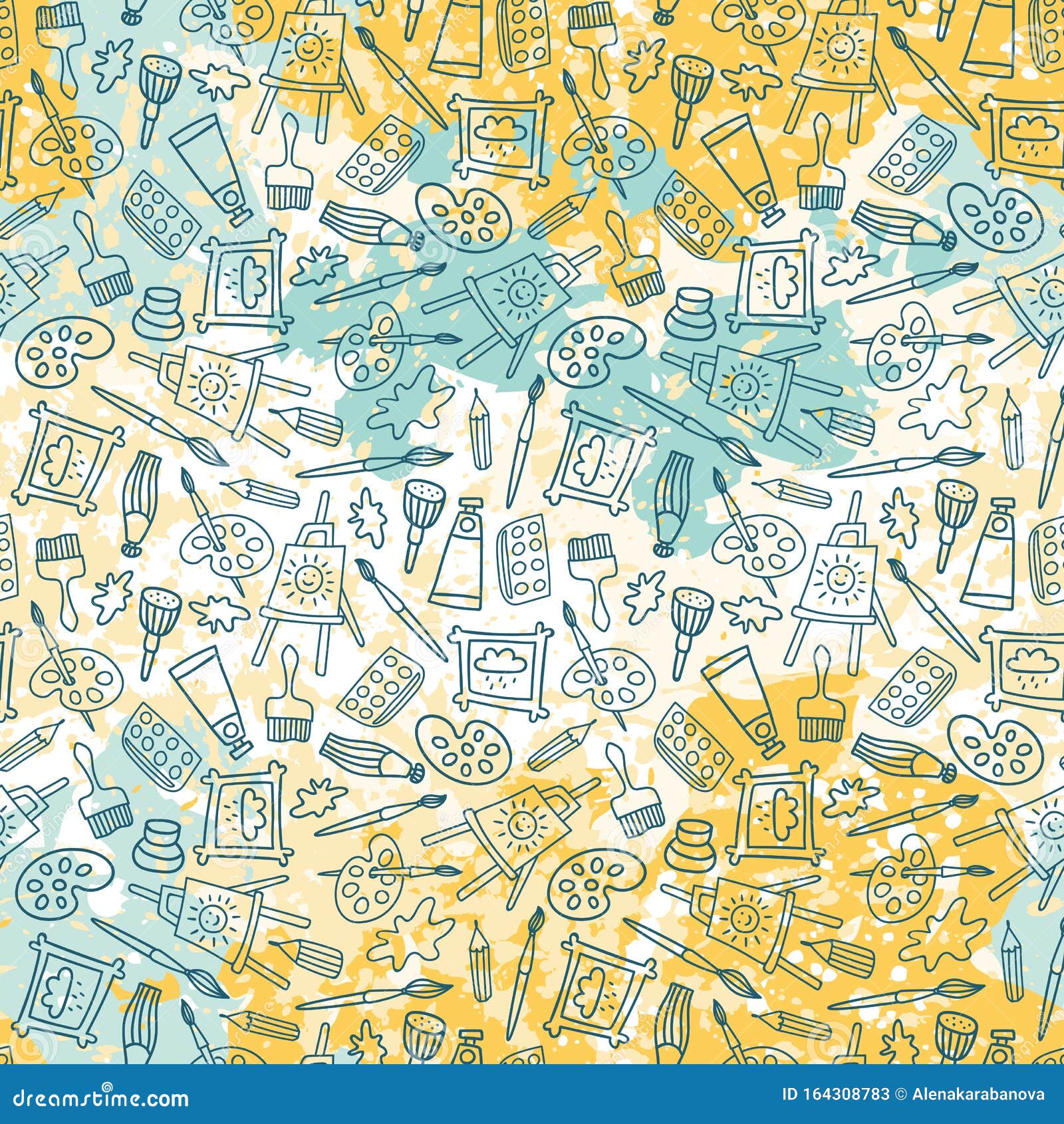 Seamless Pattern in Hand Drawn Doodle Style. Line Objects on the ...