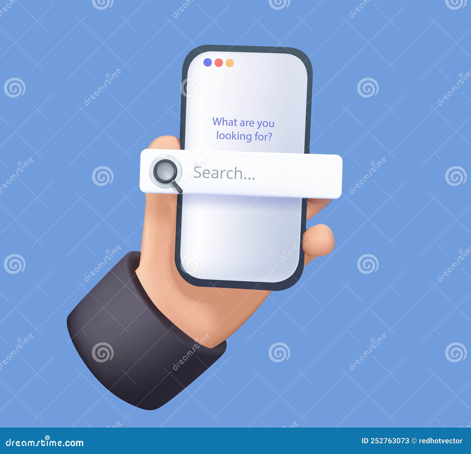 Mobile Search, Searching on Internet with Smartphone. Search Bar 3D ...