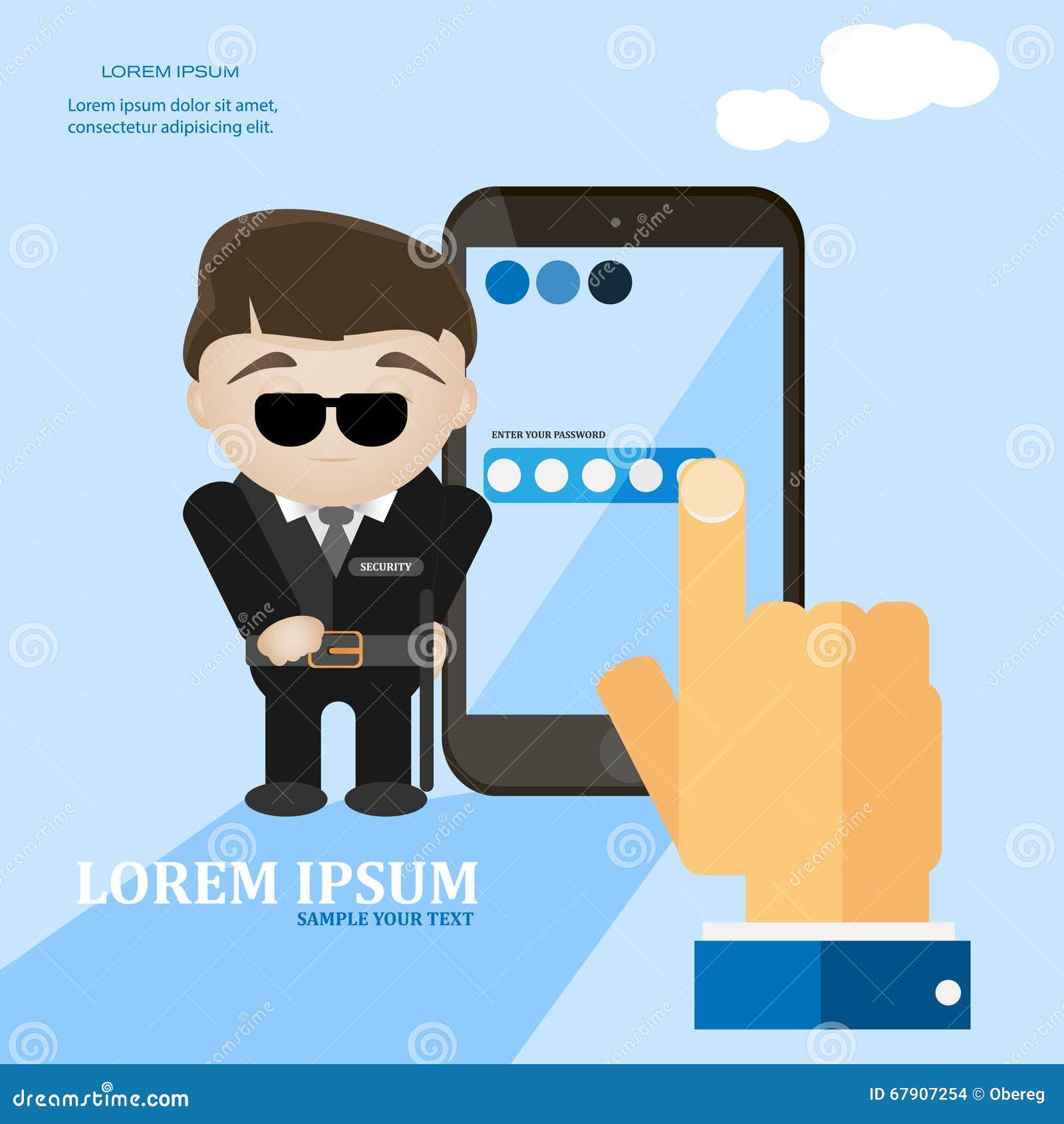 Mobile Secure and Protect Flat Vector Card Stock Vector - Illustration ...