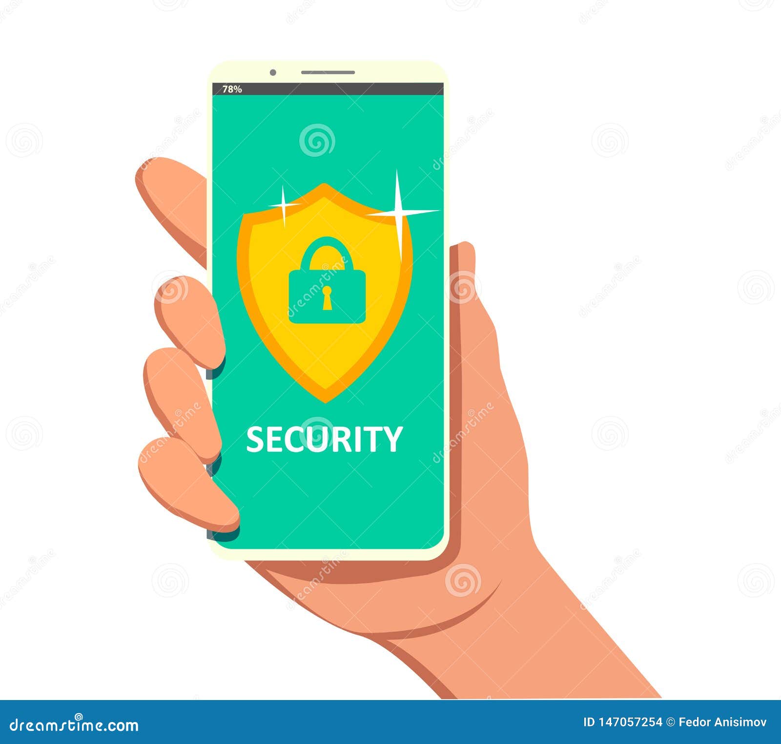 Mobile Security App on Smartphone Screen. User Touch Screen. Flat ...