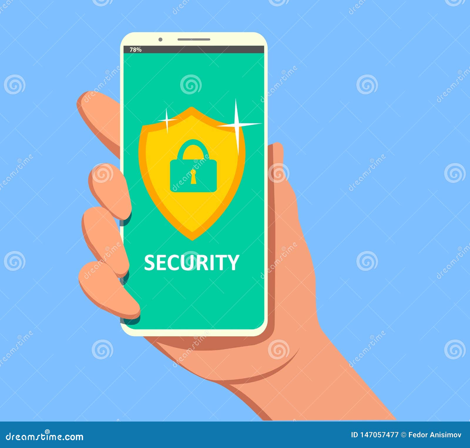 Mobile Security App on Smartphone Screen. User Touch Screen. Flat ...
