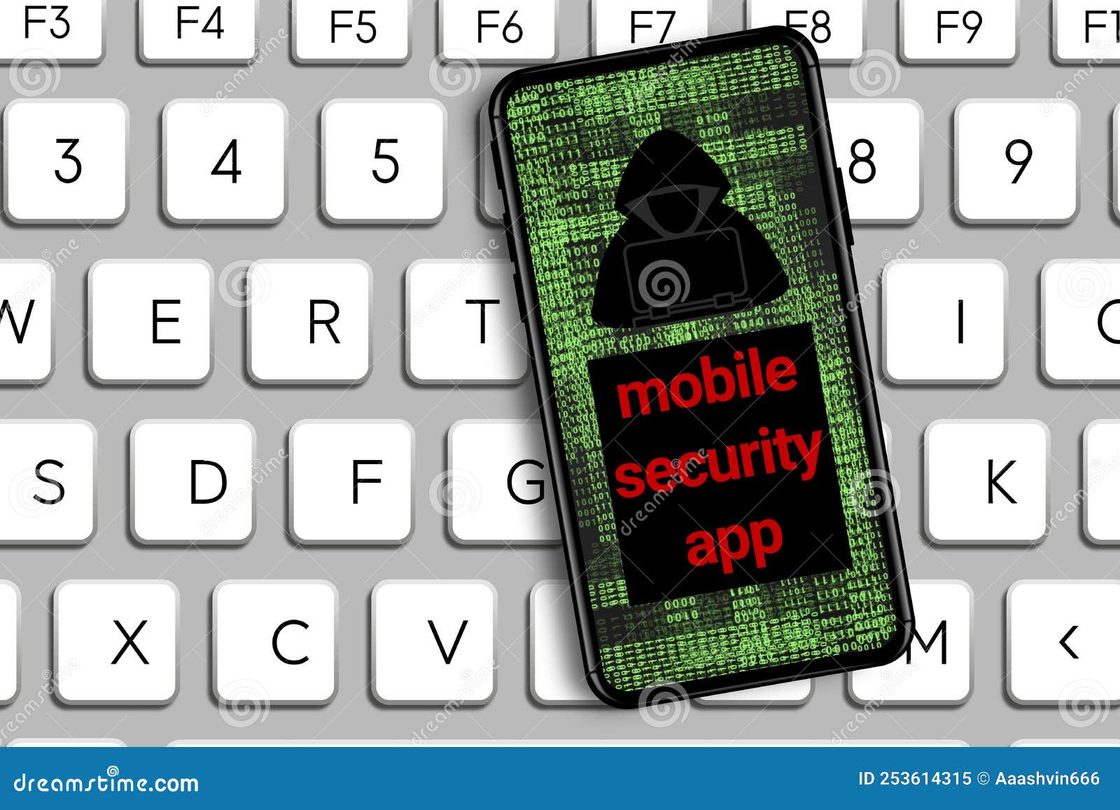 Mobile Security App Word and Hacker Icon in Mobile Phone with Digital ...