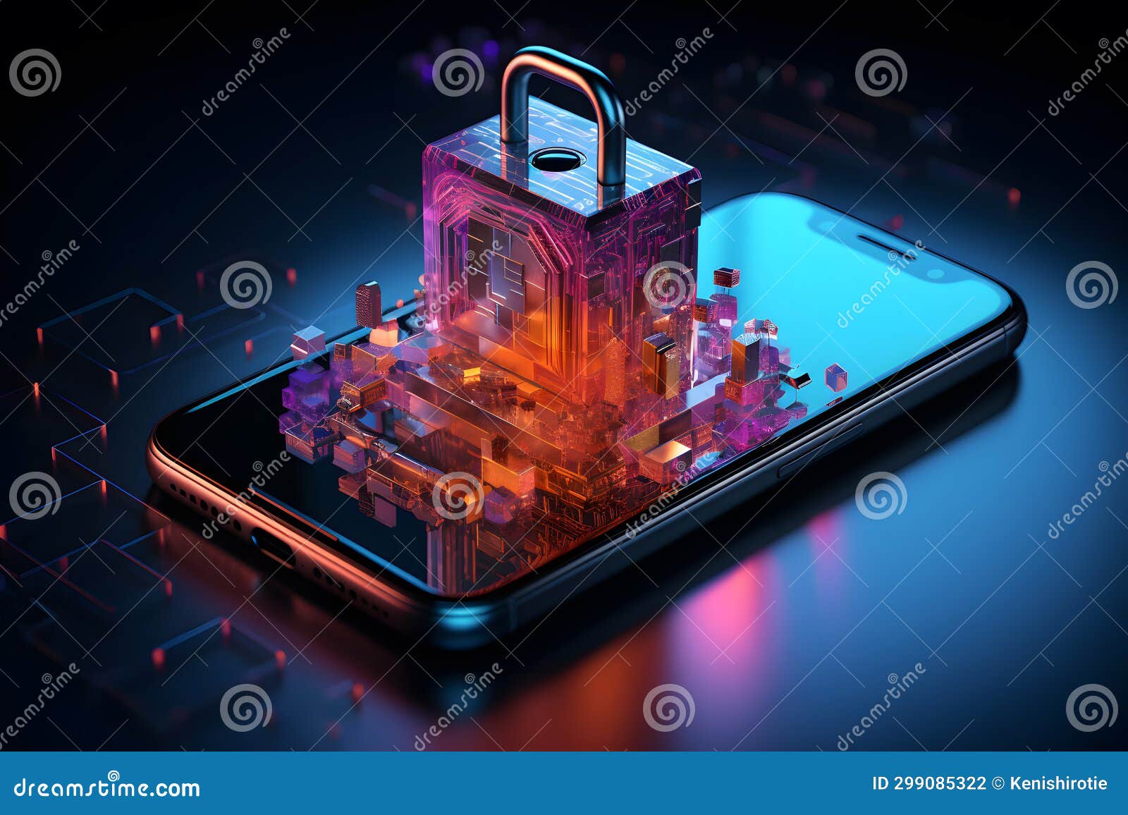Mobile Security Concept with Lock and Cell Phone Stock Illustration ...