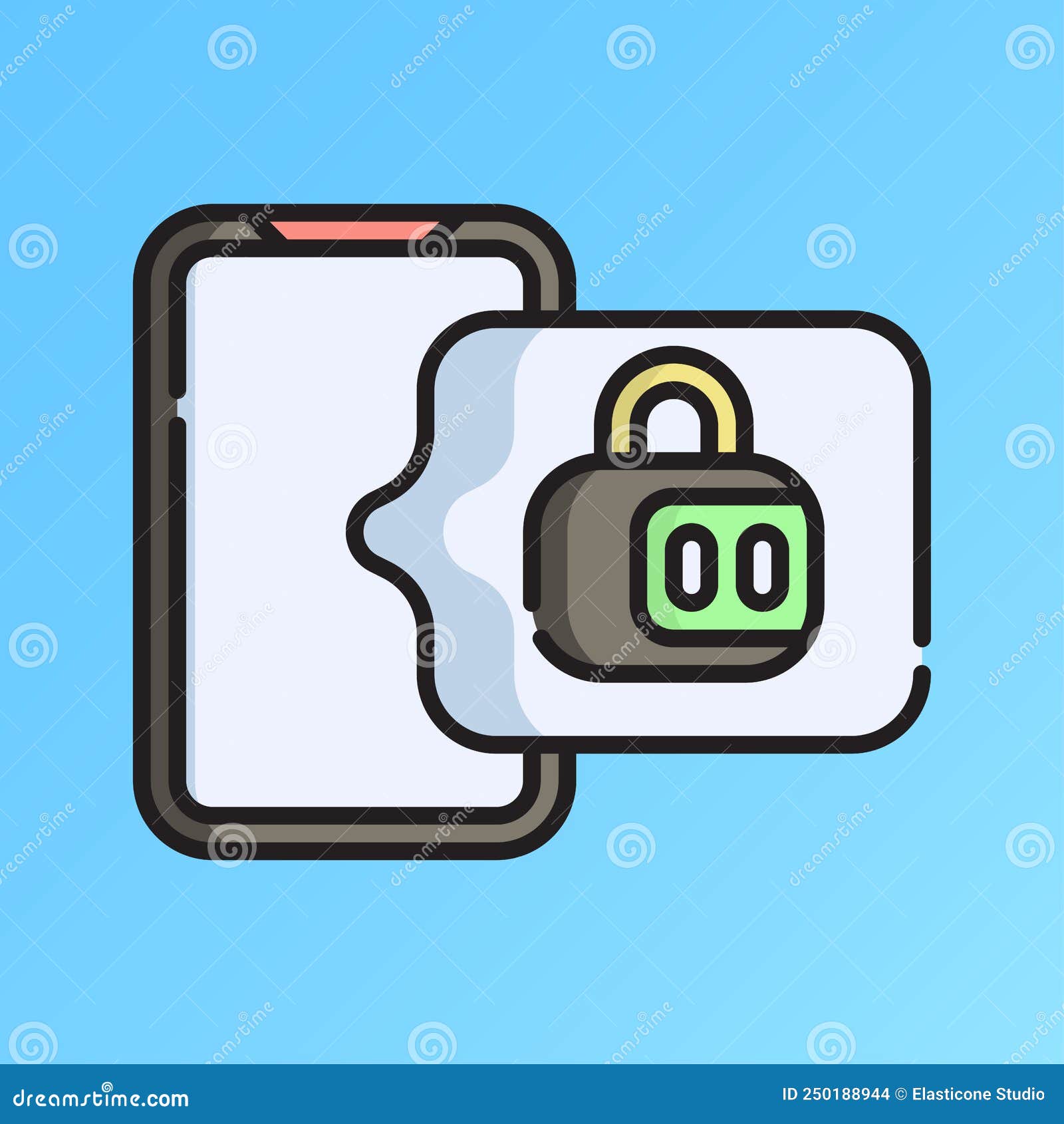 Mobile Security Icon Vector Illustration. Flat Outline Cartoon. Cyber ...