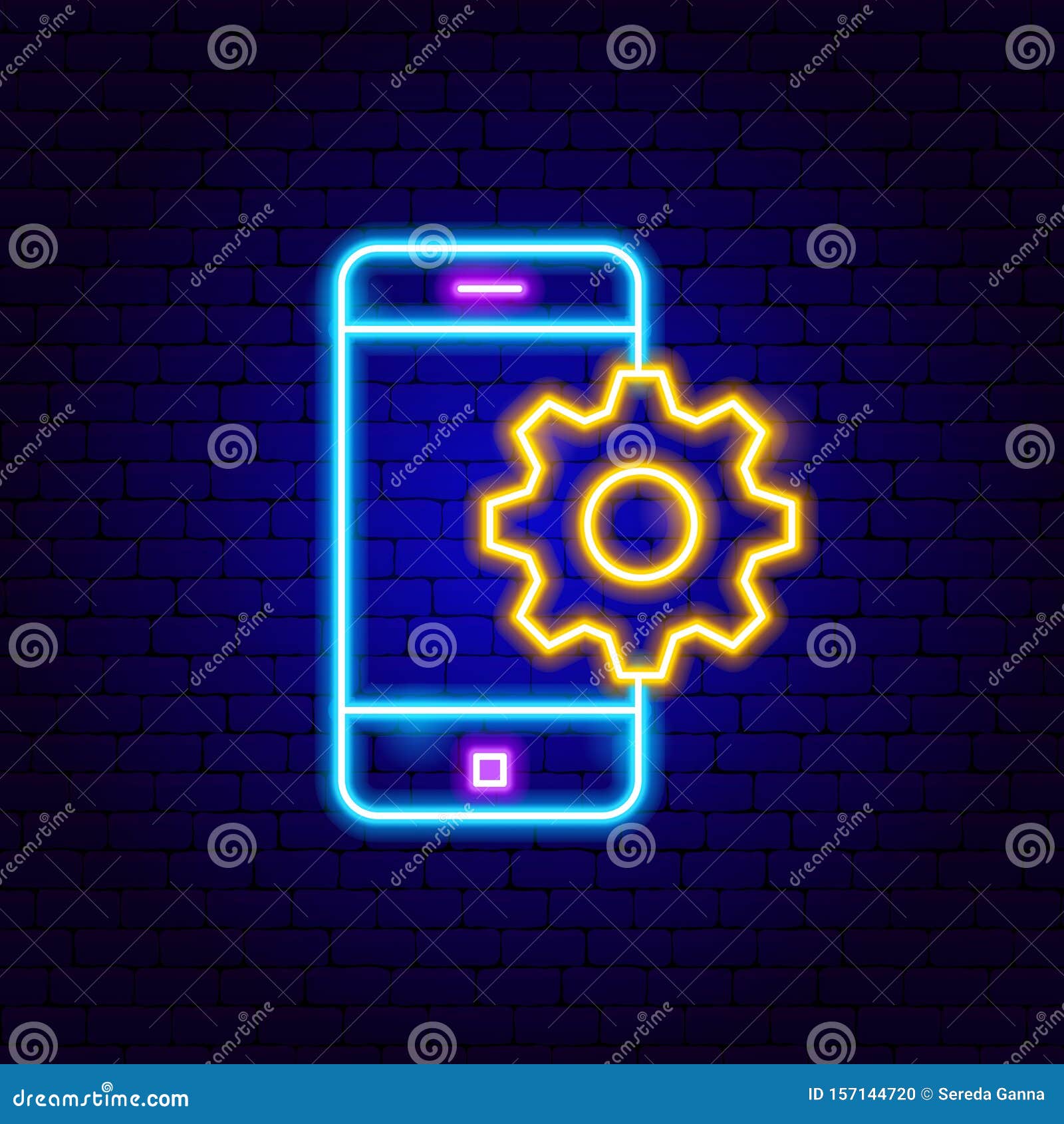 Mobile Settings Neon Sign stock vector. Illustration of internet ...