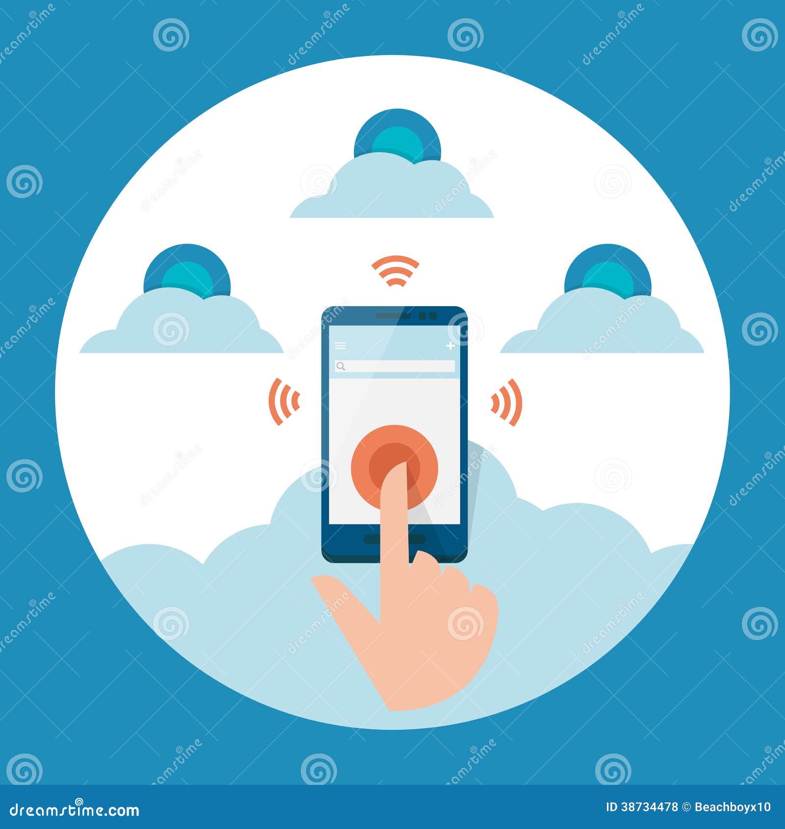 Mobile sharing to cloud. stock vector. Illustration of flat - 38734478