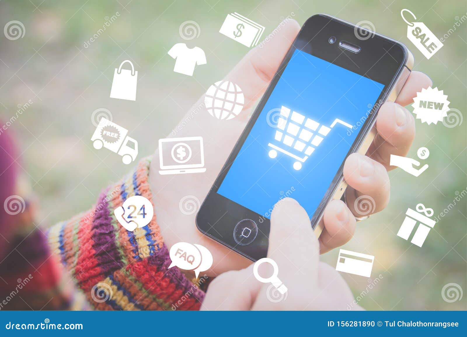 Mobile shopping concept stock photo. Image of screen - 156281890