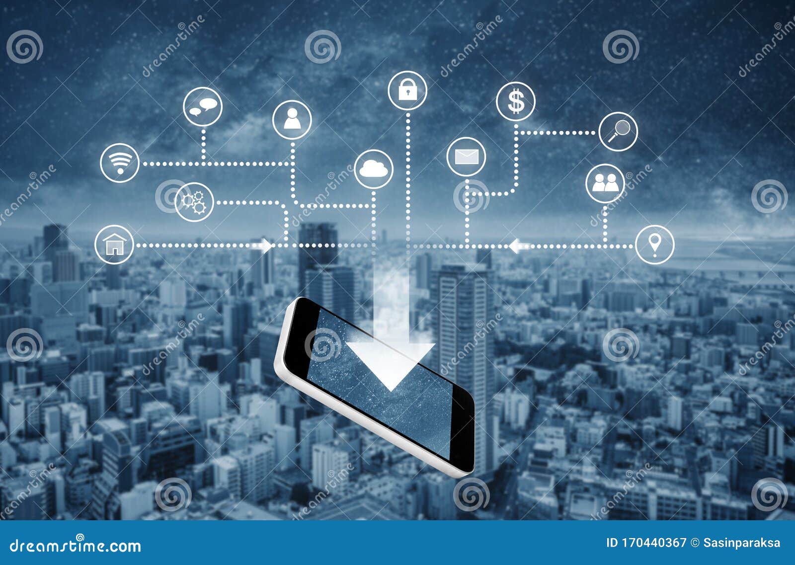 Mobile Smart Phone with Application Icons. Smart Devices Remote Control ...