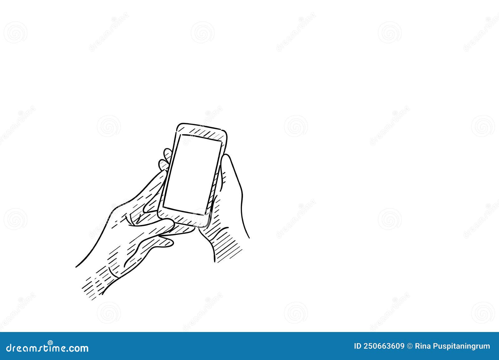 Mobile Smart Phone in Hands, Sketch Drawing Vector Illustration Stock ...