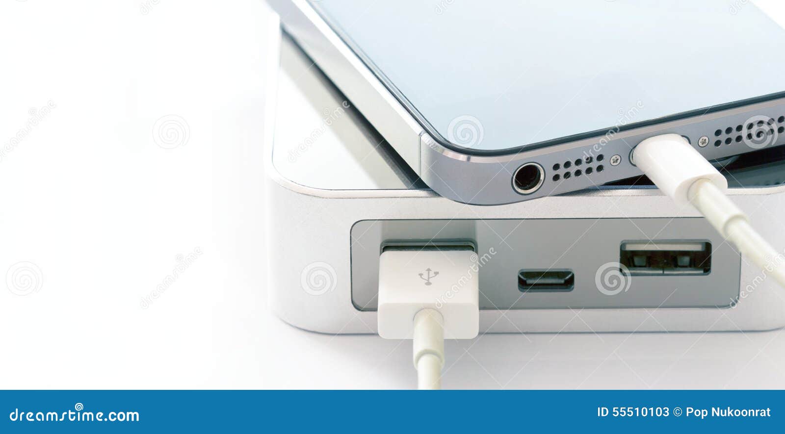 Mobile Smart Phone Smartphone Charging with Power Bank on White ...