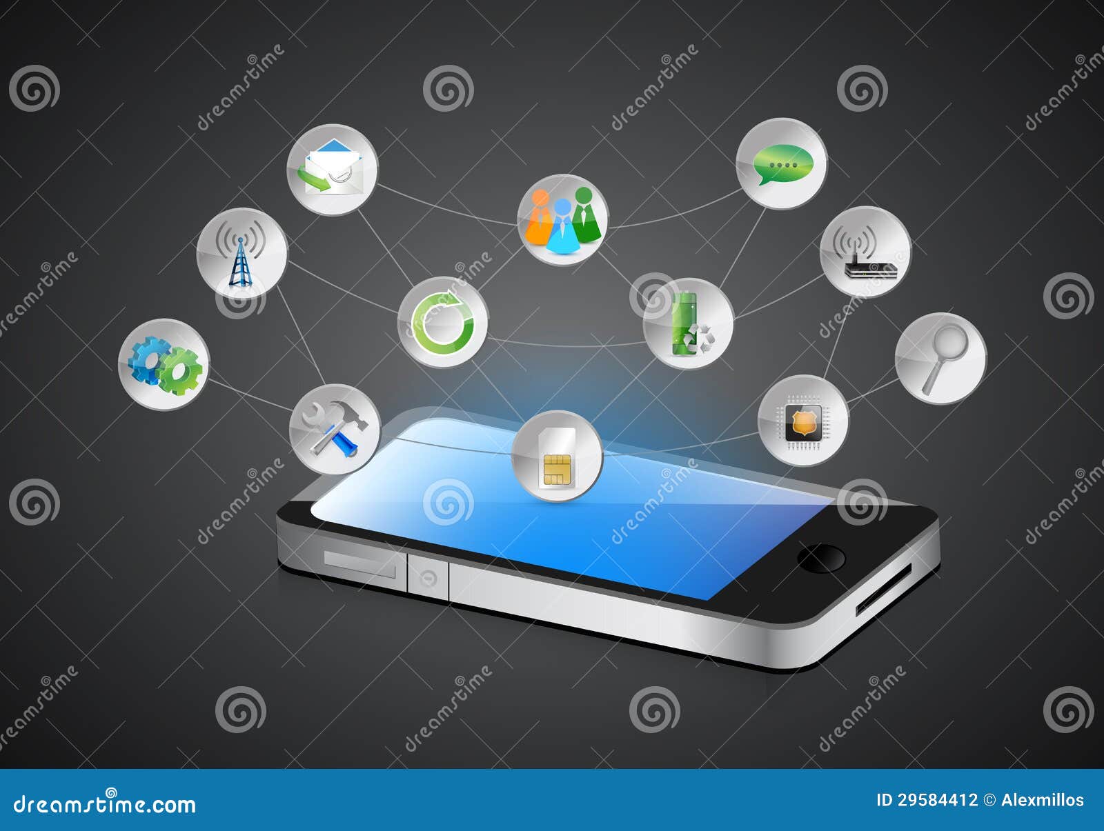 Mobile Smartphone, App Symbols and Its Functions Stock Illustration ...