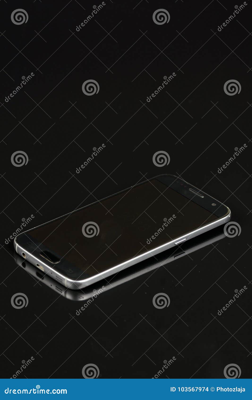Mobile Smartphone Isolated Above Black Background with Reflectio Stock ...