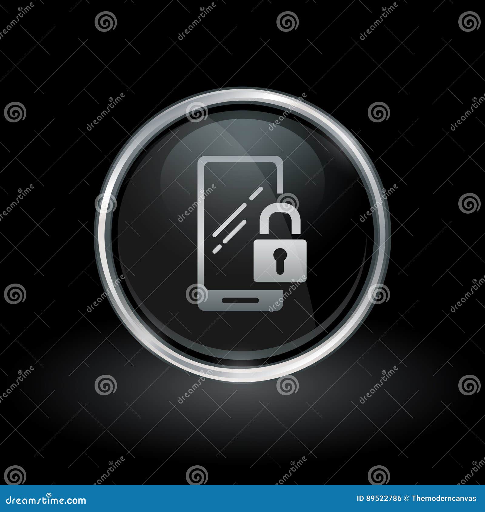 Mobile Smartphone Security Icon Inside Round Silver and Black Em Stock ...
