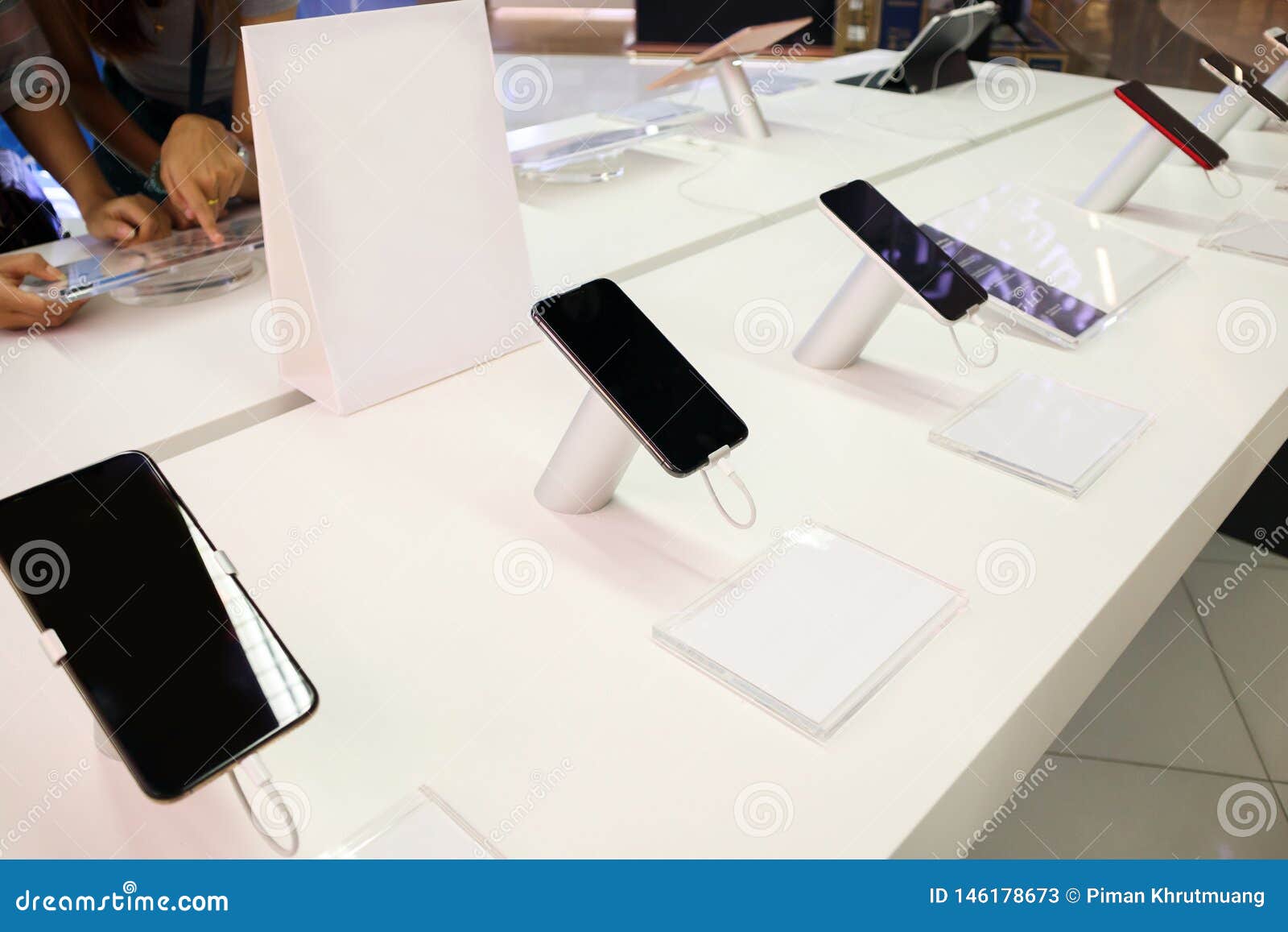 Mobile Smartphone Showcase in Store Stock Image - Image of device ...