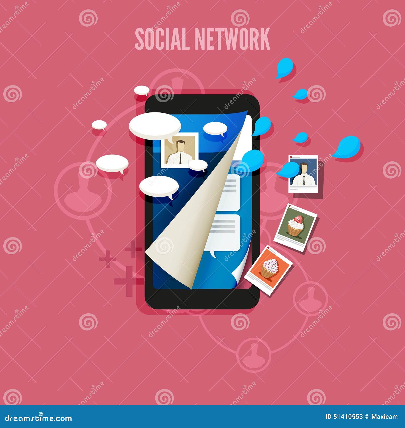 Mobile Social Network Concept. Vector Illustration of Mobile Phone with ...