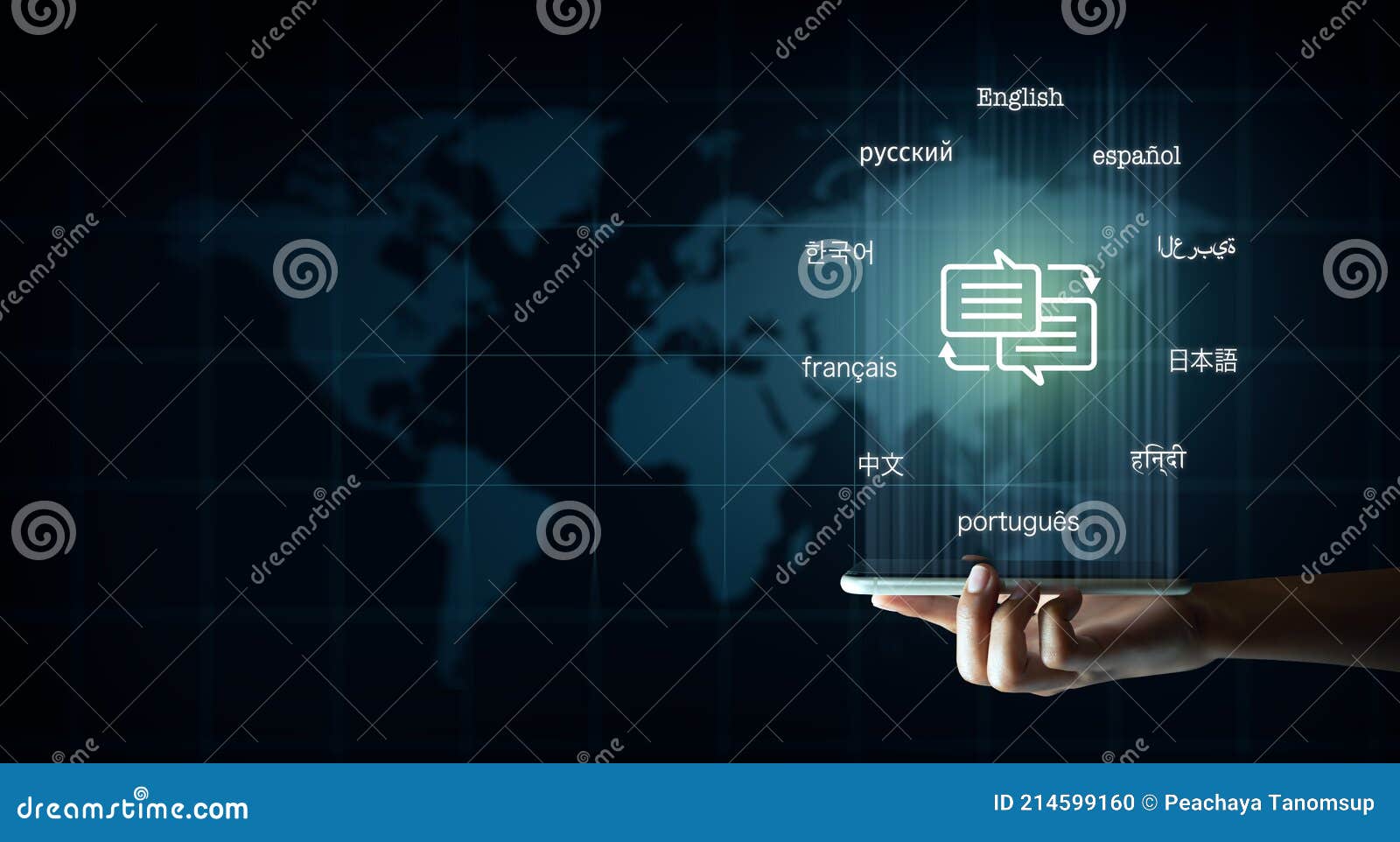 Mobile with Speech Bubble and Text in Many Important Languages ...