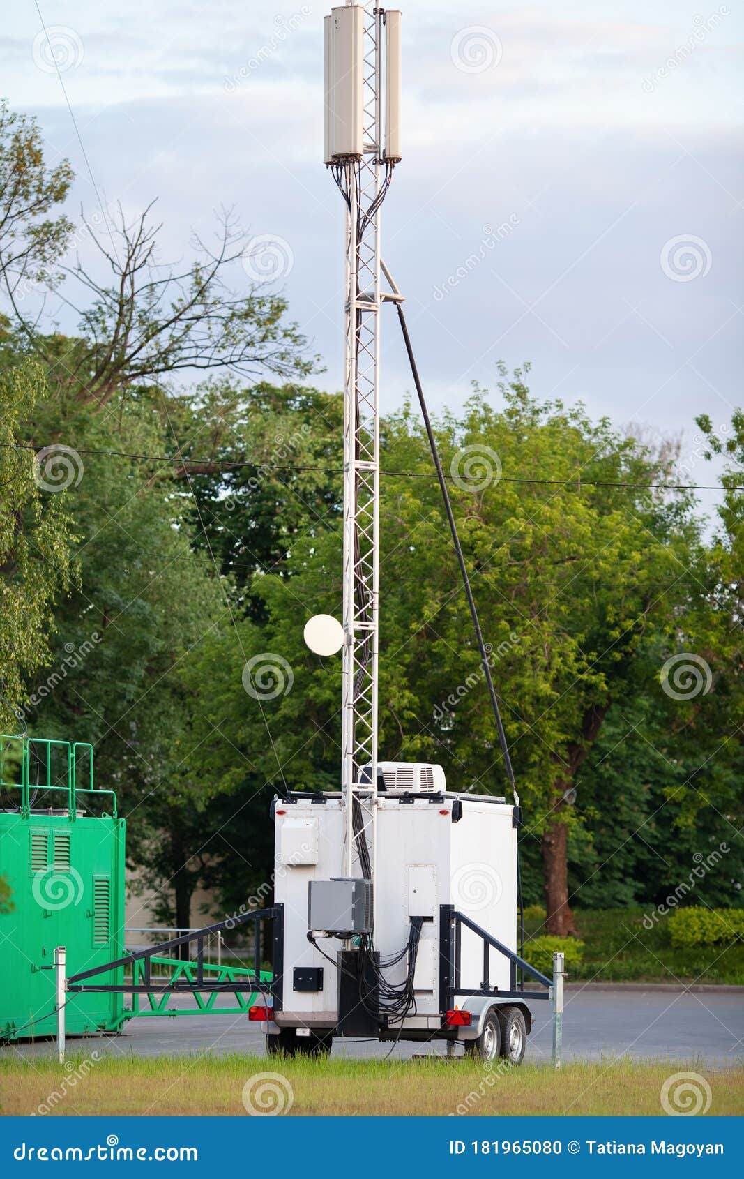 Mobile Station, Mobile Cell Tower, 3G, 4G, 5G in Park. Concept New ...