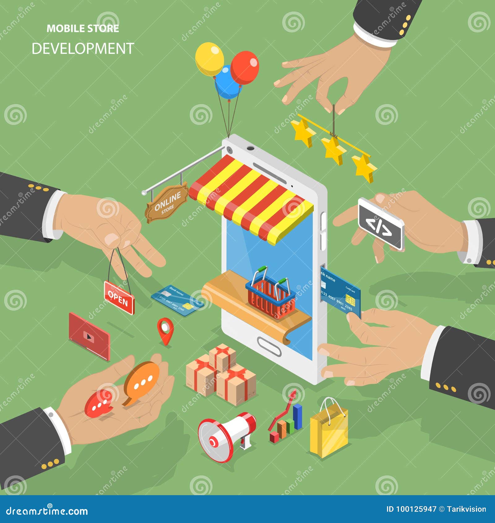 Mobile Store Development Flat Isometric Low Poly Vector Concept. Stock ...