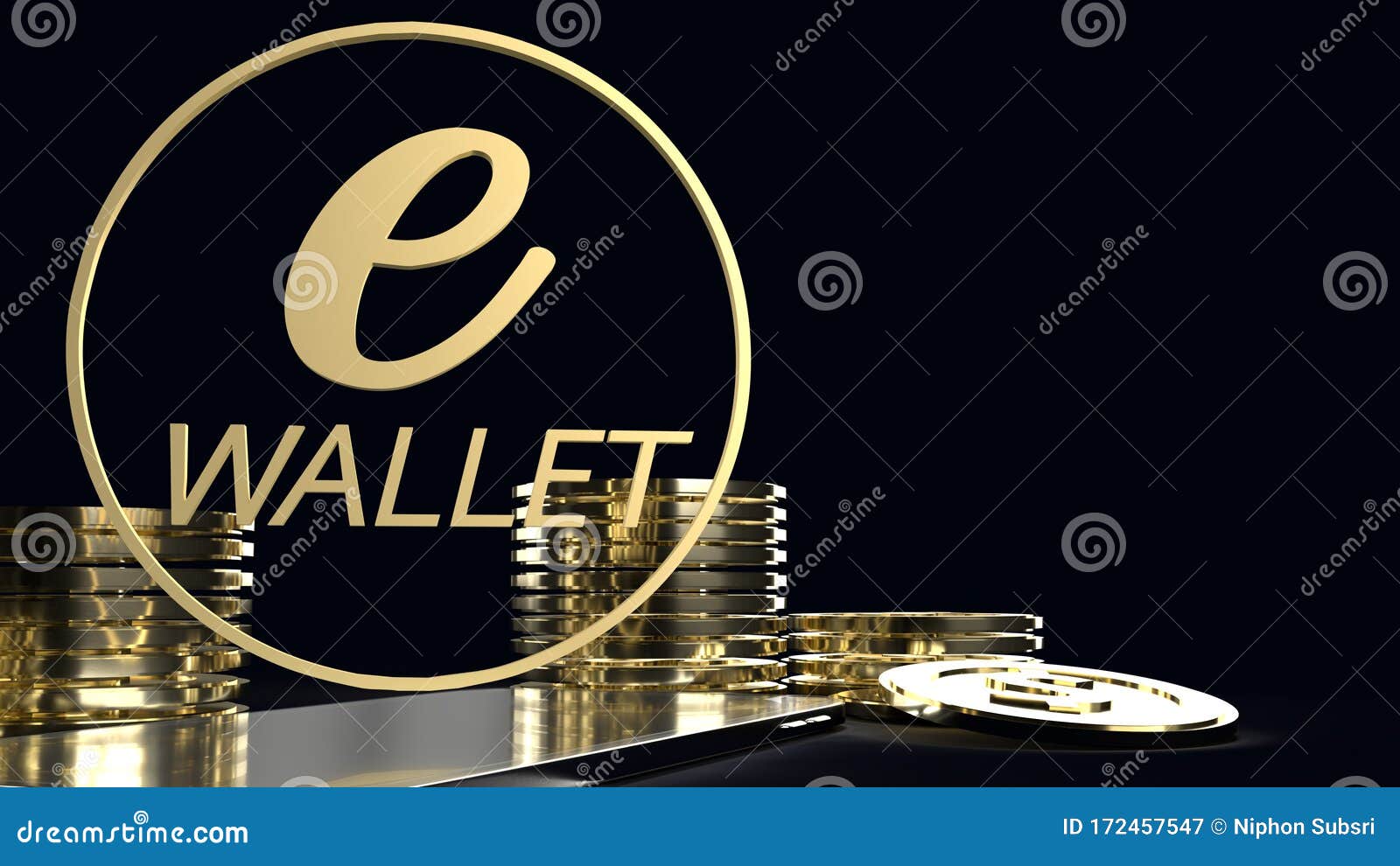The Mobile Symbol E Wallet and Gold Coins for E Business Concept Stock ...