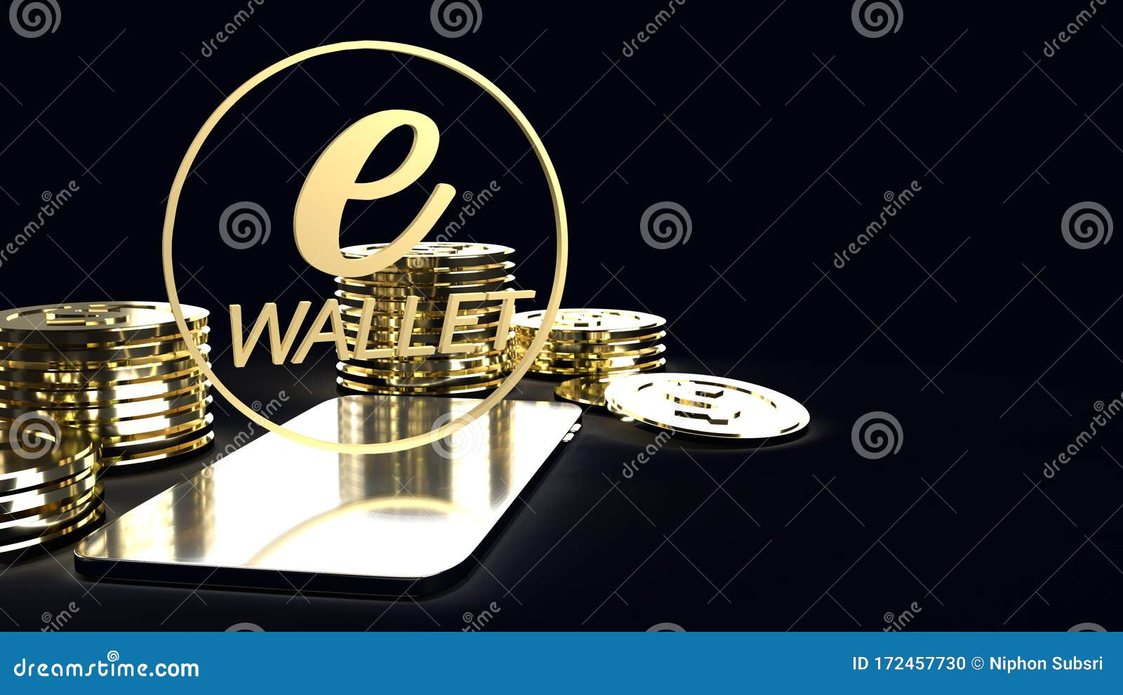 The Mobile Symbol E Wallet and Gold Coins for E Business Concept Stock ...