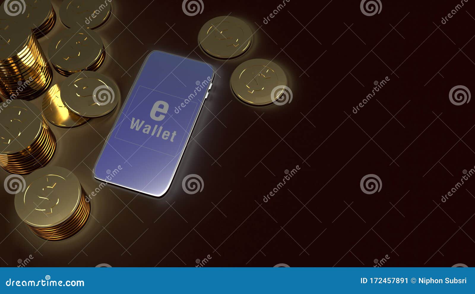 The Mobile Symbol E Wallet and Gold Coins for E Business Concept Stock ...