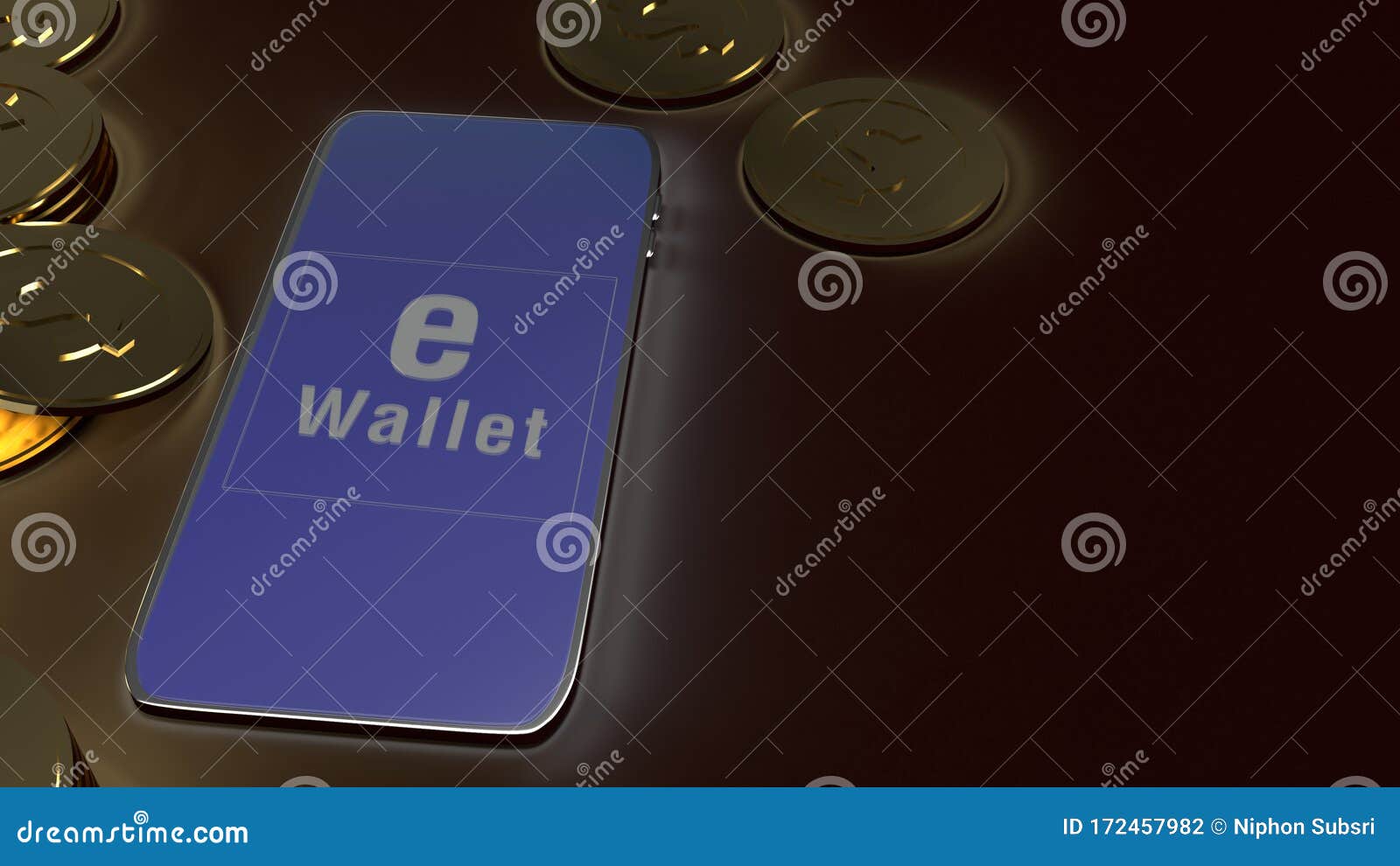 The Mobile Symbol E Wallet and Gold Coins for E Business Concept Stock ...